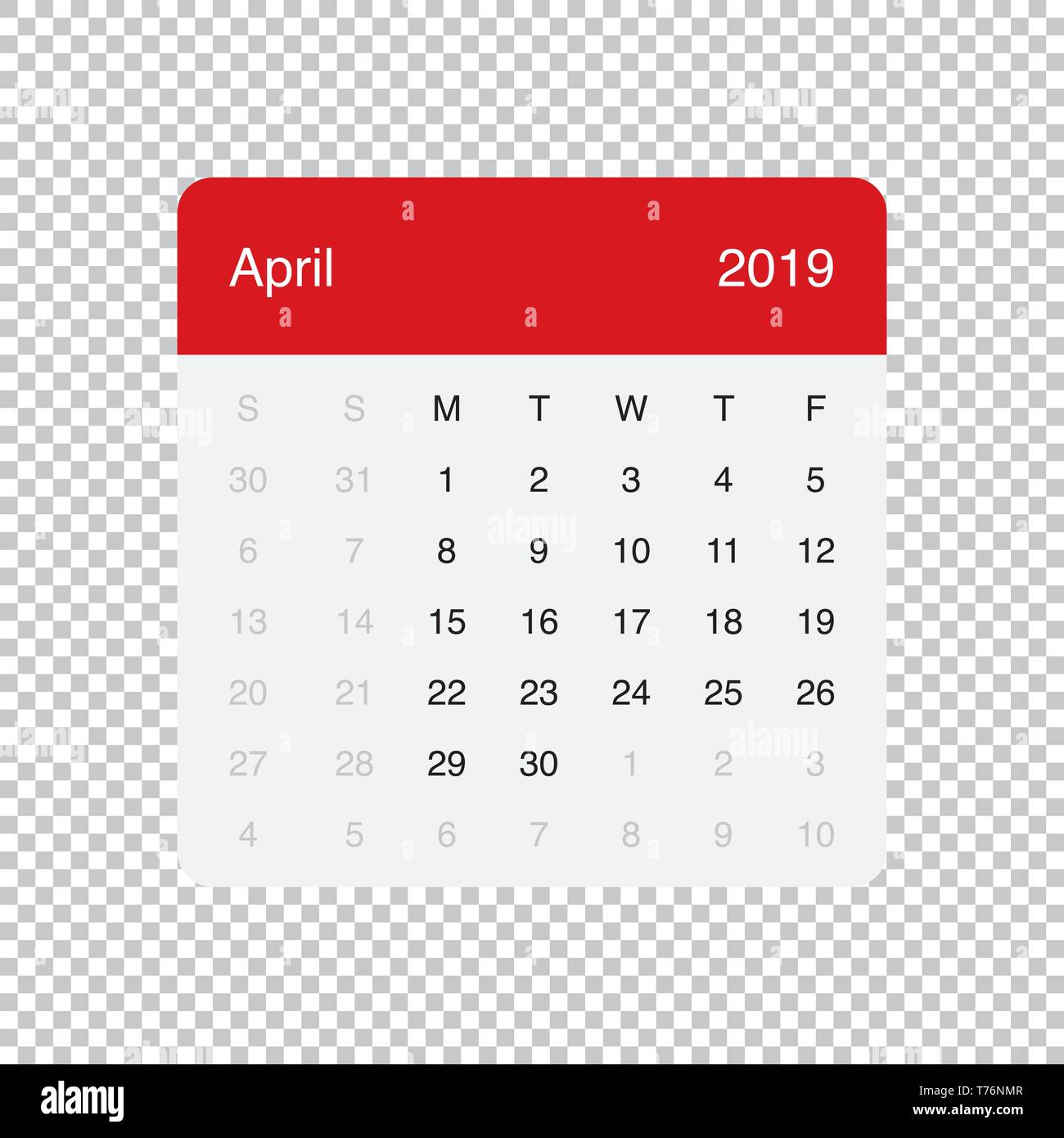Calendar April 2019 Clean Minimal Table Simple Design. Basic Grid with ...