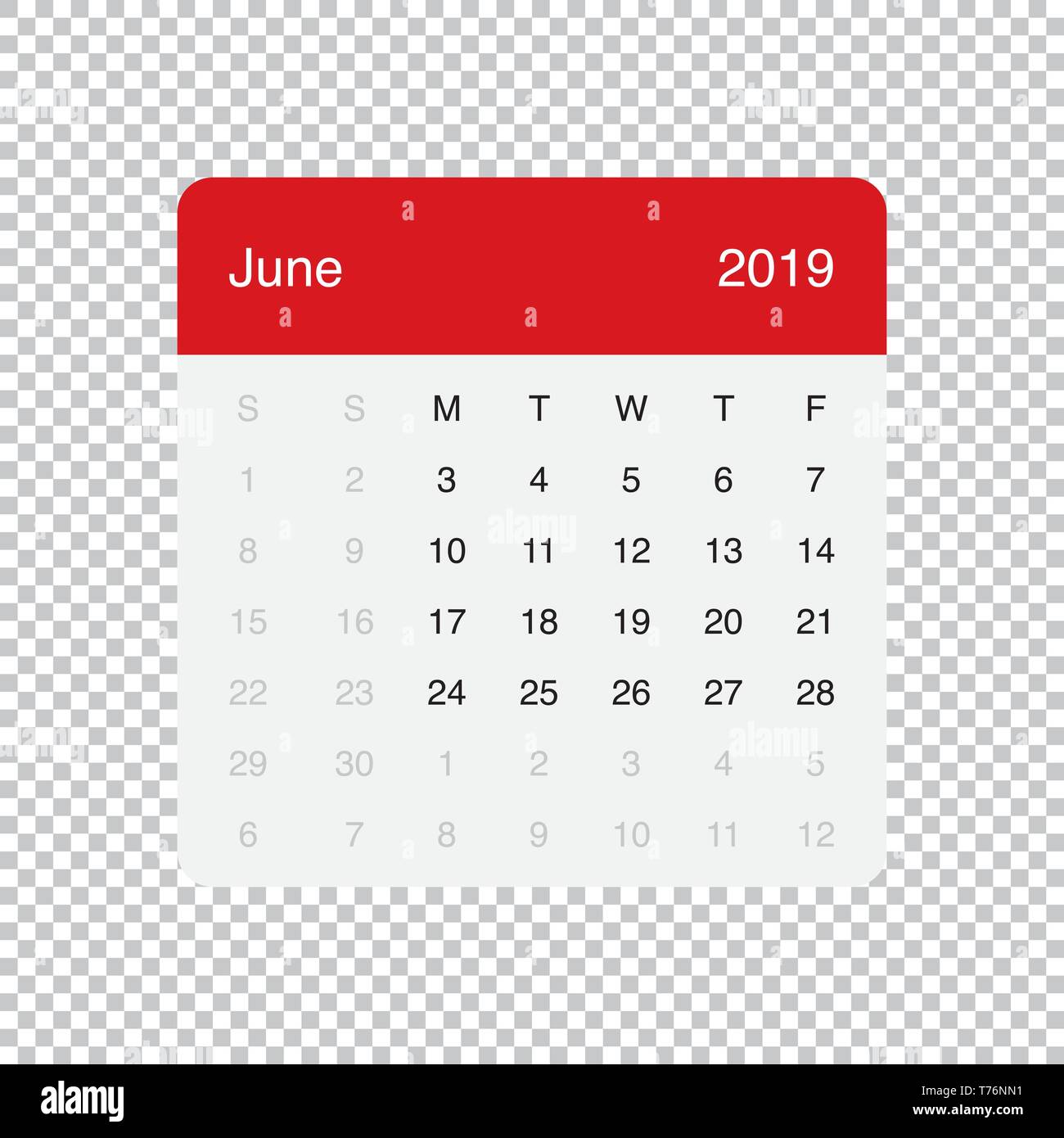 Calendar June 2019 Clean Minimal Table Simple Design. Basic Grid with a ...