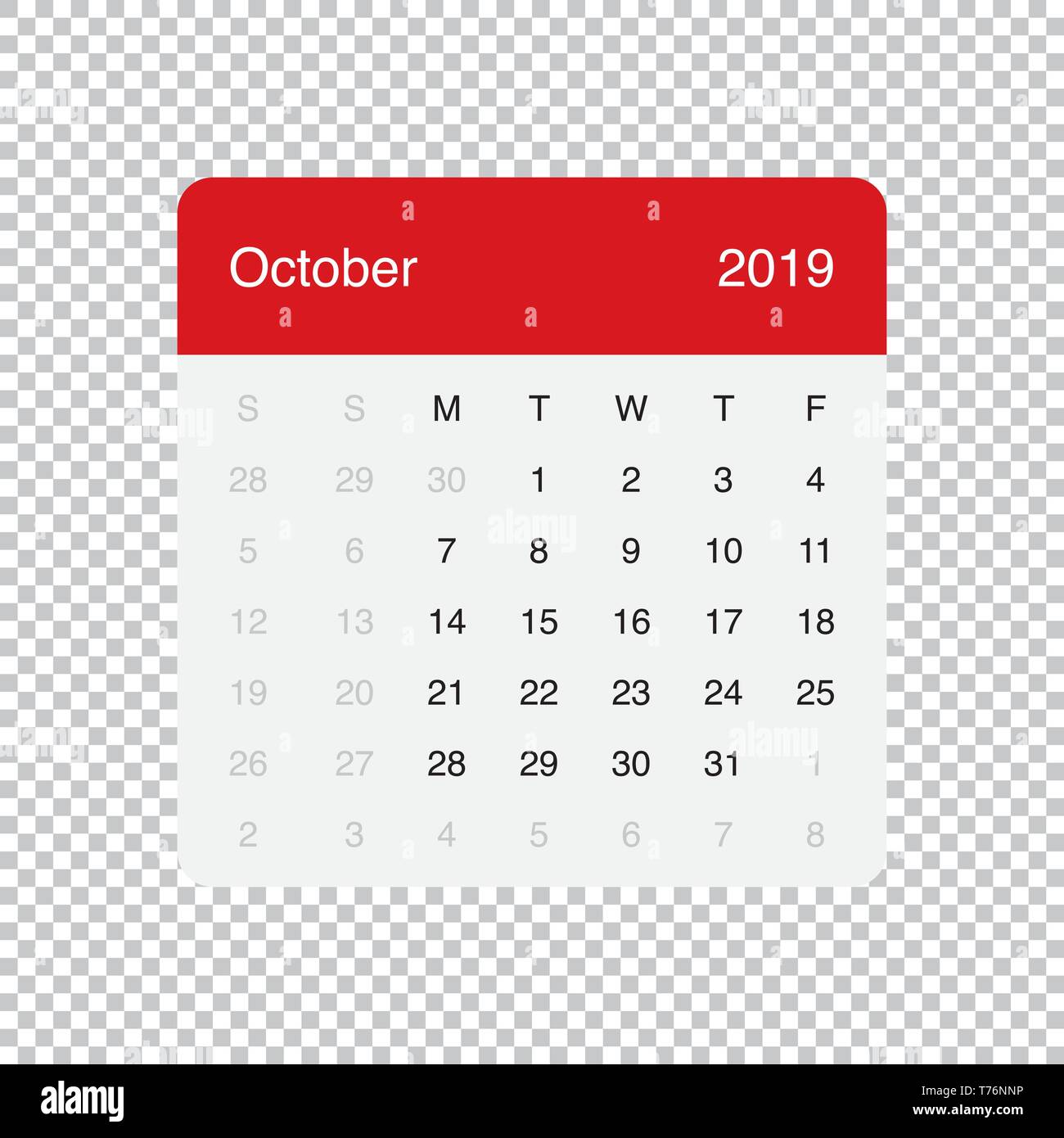 Calendar October 2019 Clean Minimal Table Simple Design. Basic Grid ...