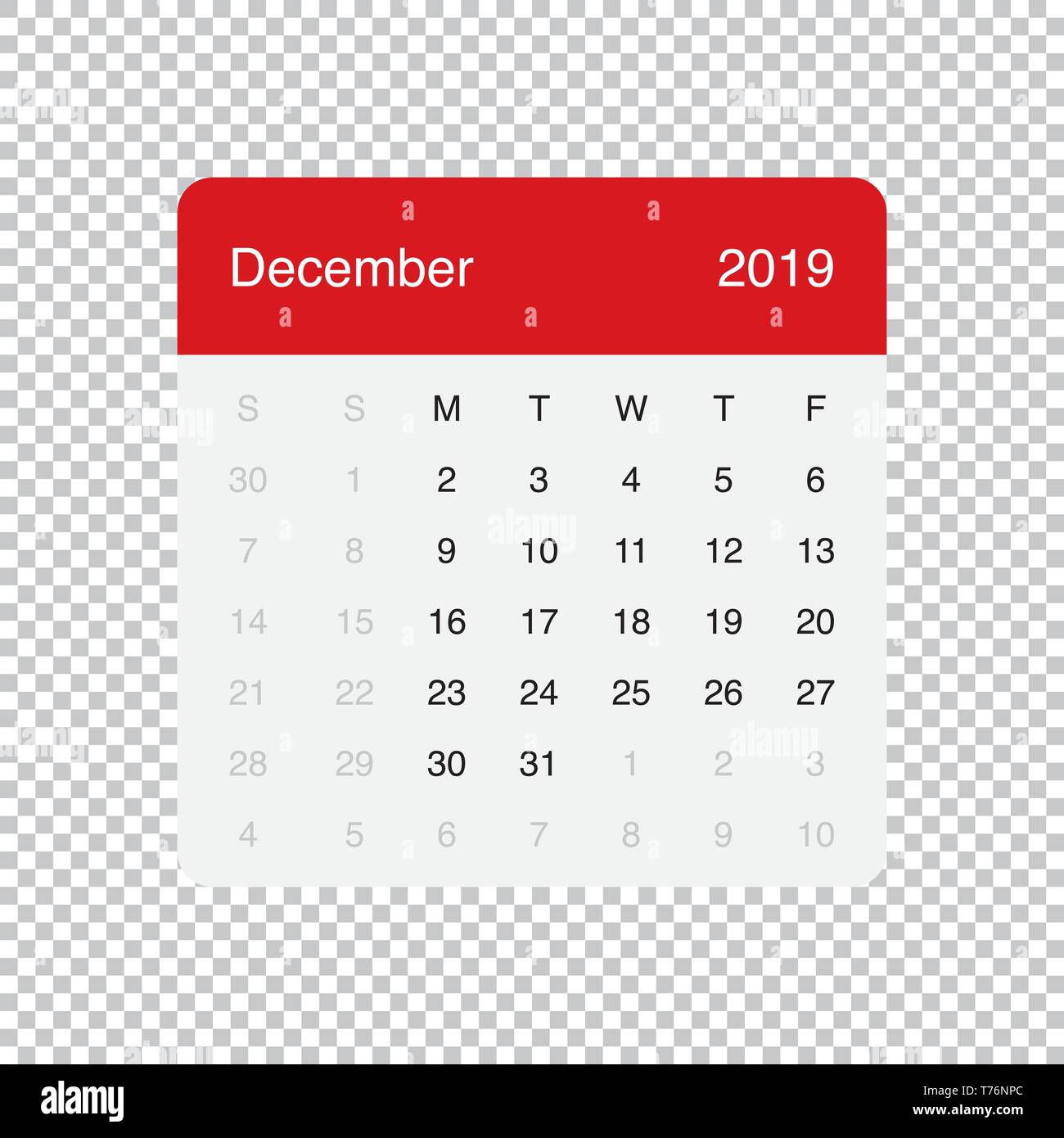 Calendar December 2019 Clean Minimal Table Simple Design. Basic Grid ...