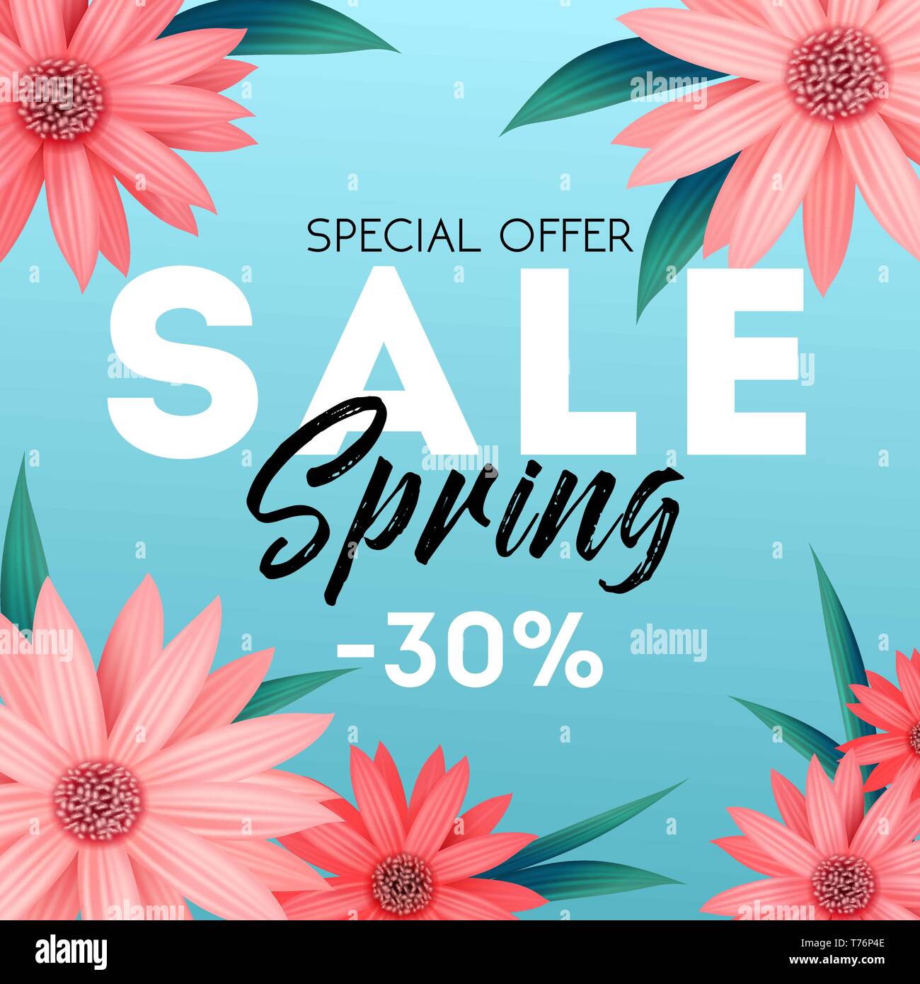 Spring sale banner, special offer, advertising with pink flowers Stock ...