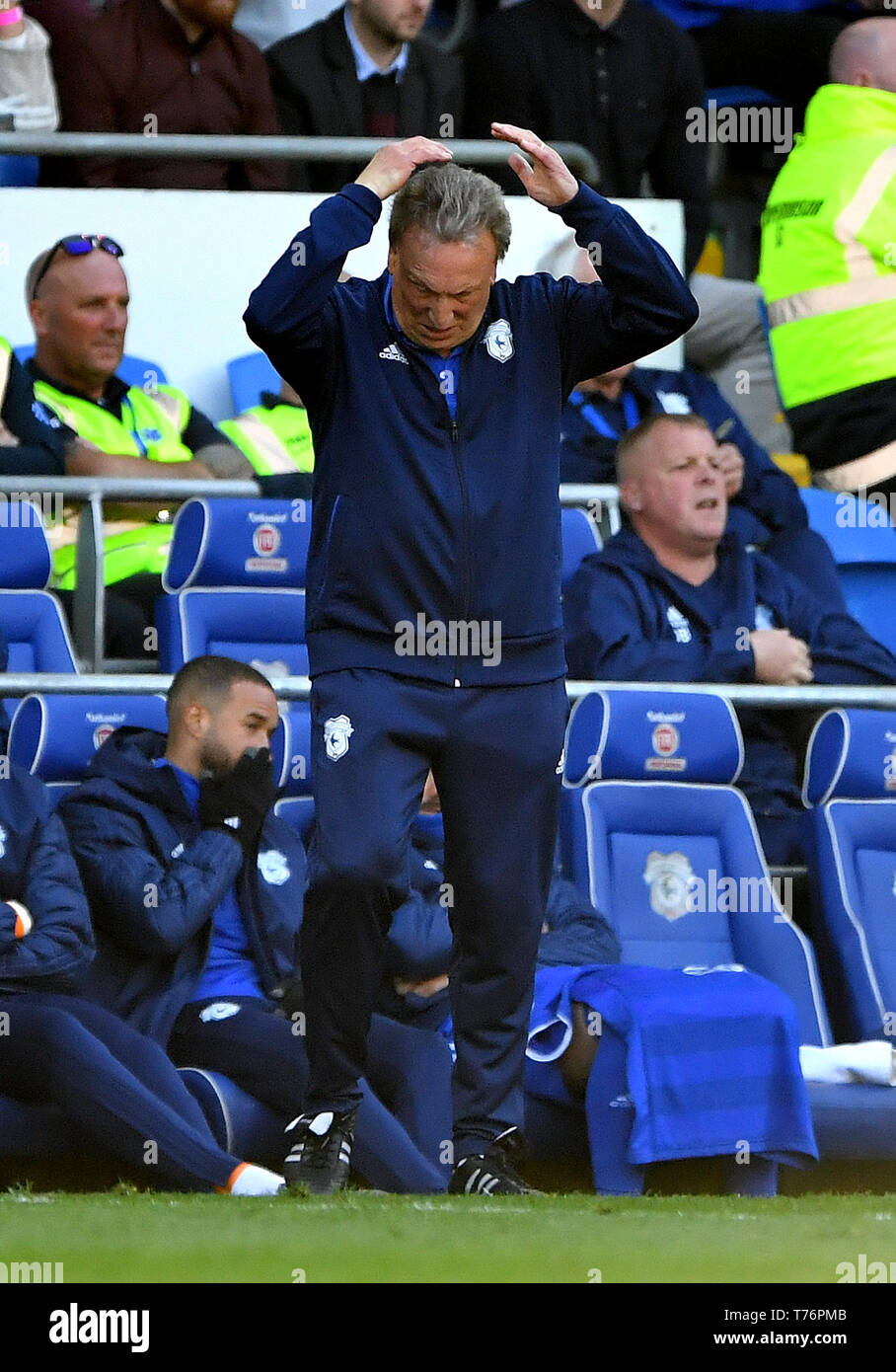 Cardiff City manager Neil Warnock reacts during the Premier League ...