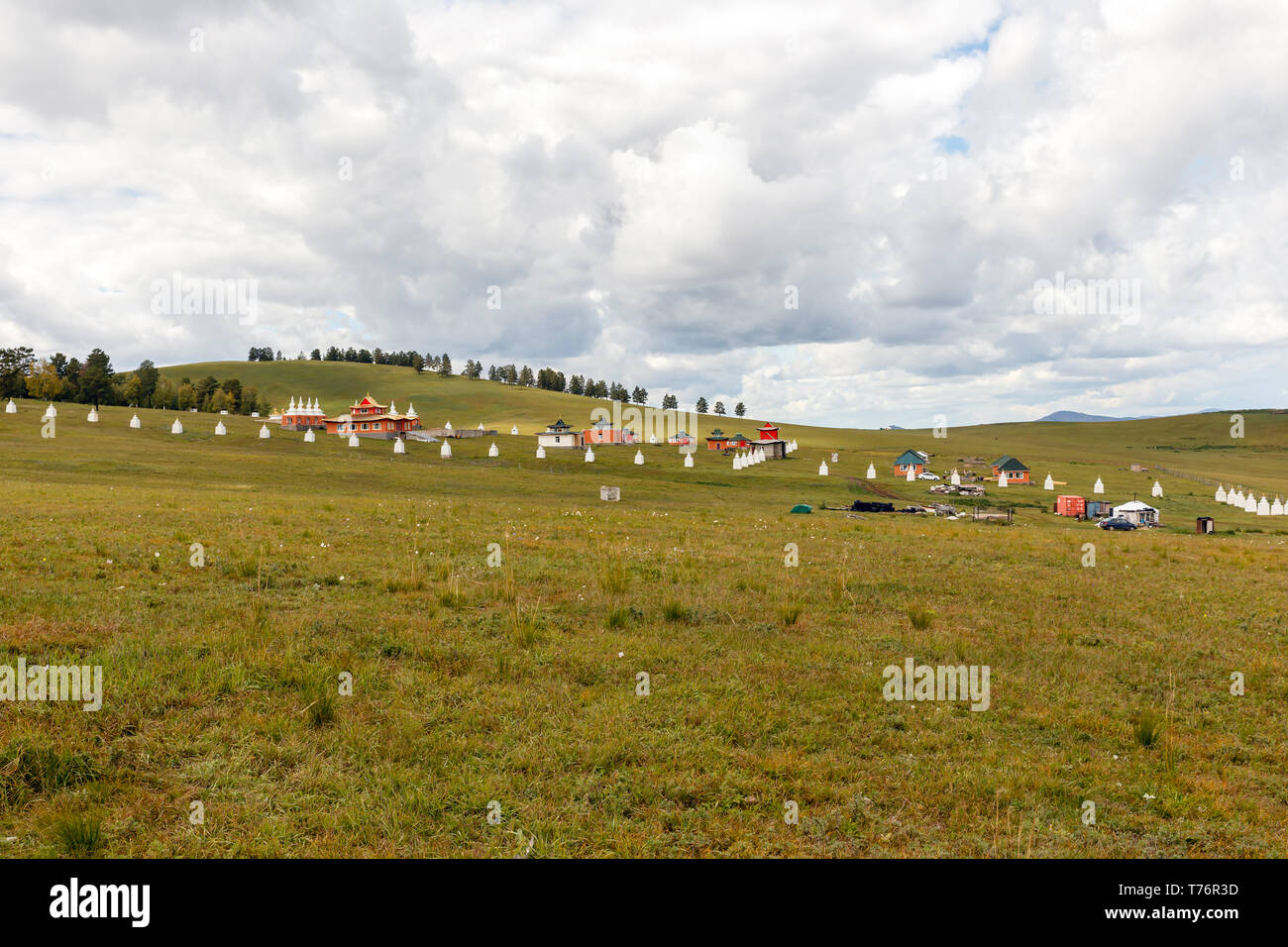 Buddhist monastery, Stupas along the wall of a Mongolian monastery ...