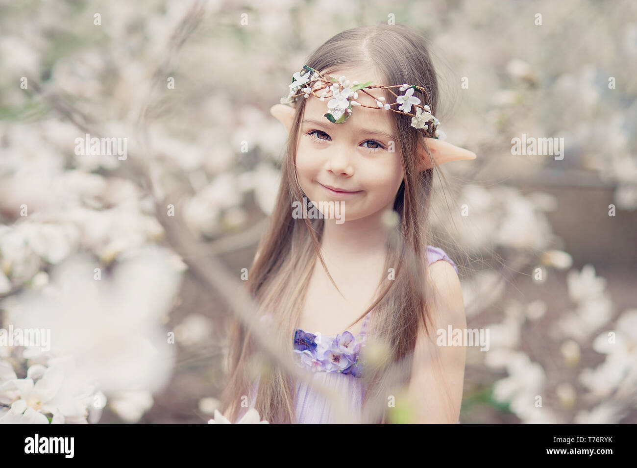 fairy tale girl. Portrait of mystic elf child. Cosplay character ...