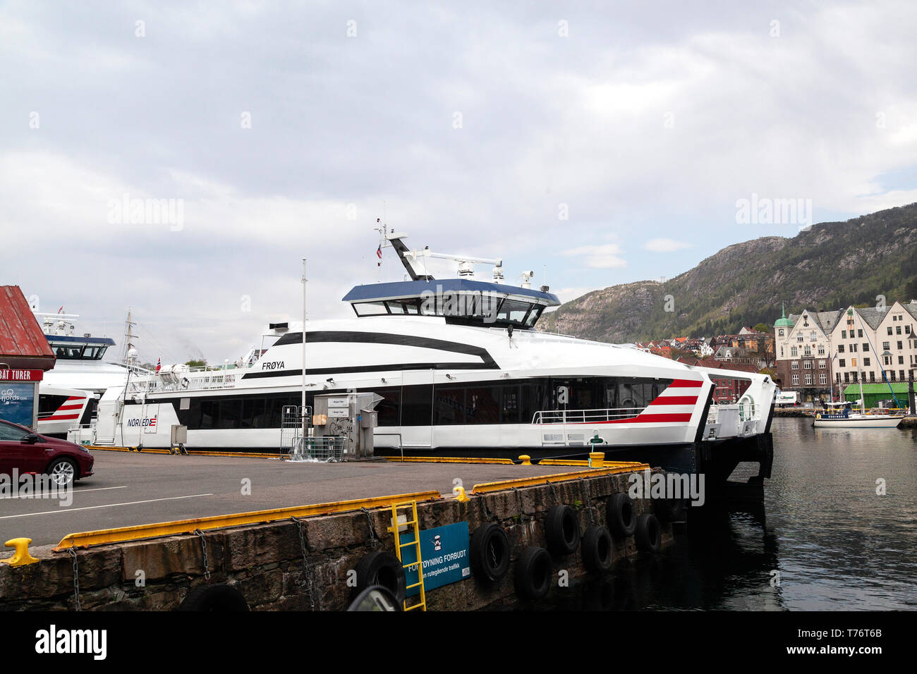 High speed passenger catamaran Frøya arrived at Strandkaien terminal in ...