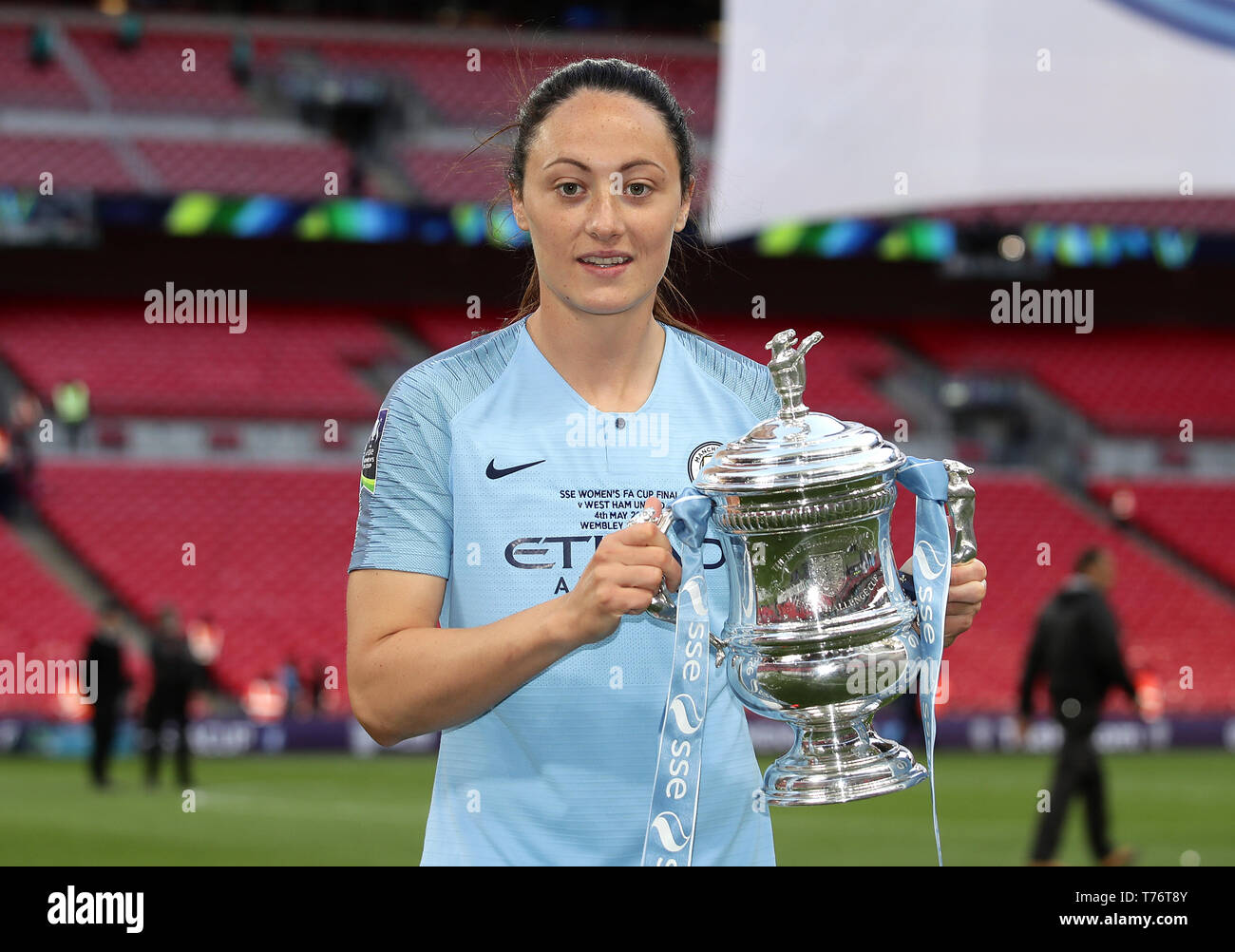 Manchester City Women's Megan Campbell celebrates with the trophy after ...