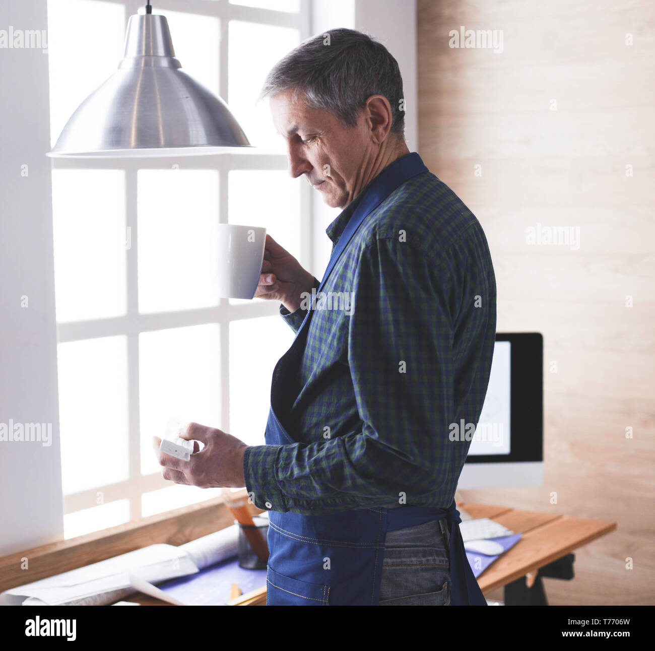 profession, carpentry, woodwork and people concept - carpenter testing ...