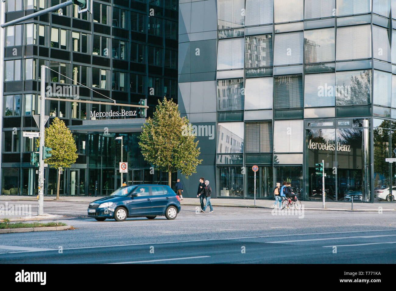Berlin, October 1, 2017: View of the street in Berlin with cars, people ...