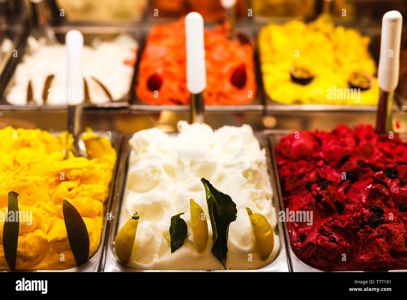 italian gourmet gelatto ice cream display in shop window Stock Photo - Alamy