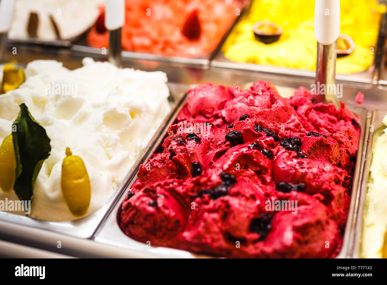 italian gourmet gelatto ice cream display in shop window Stock Photo - Alamy