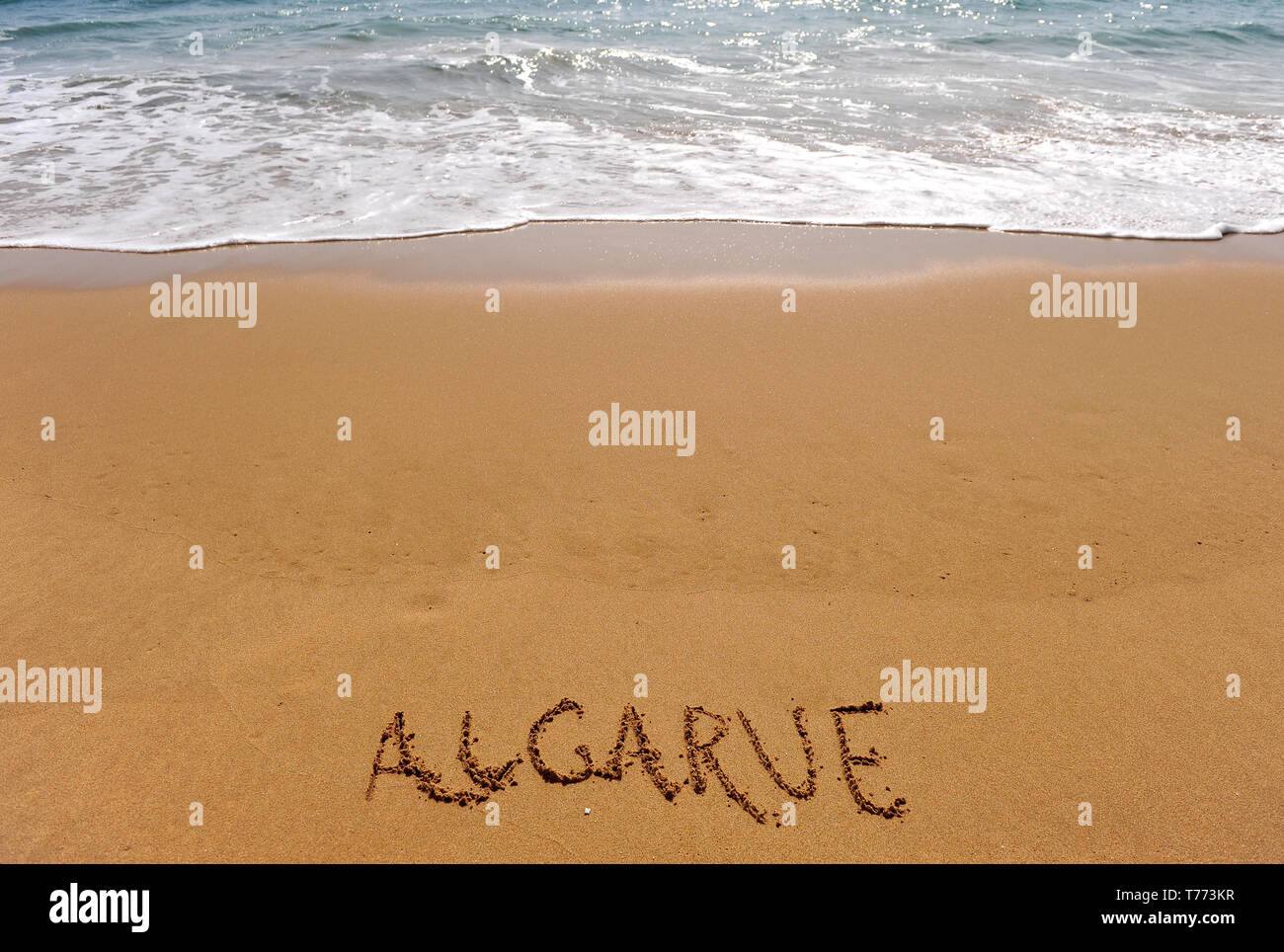 Algarve sign on the beach of Lagos, Portugal Stock Photo - Alamy