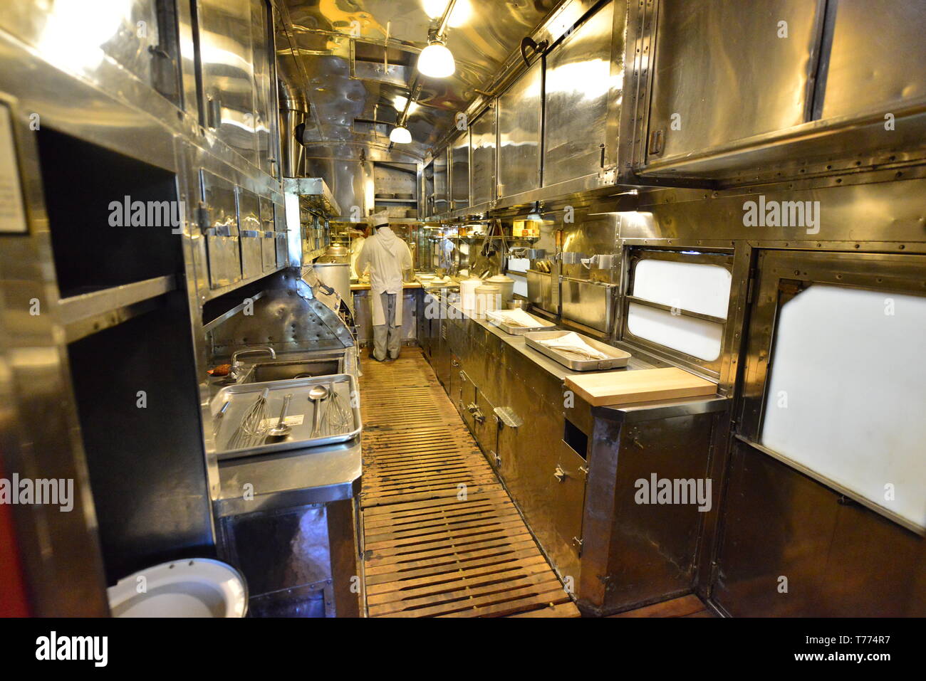 The kitchen on an American train Stock Photo - Alamy