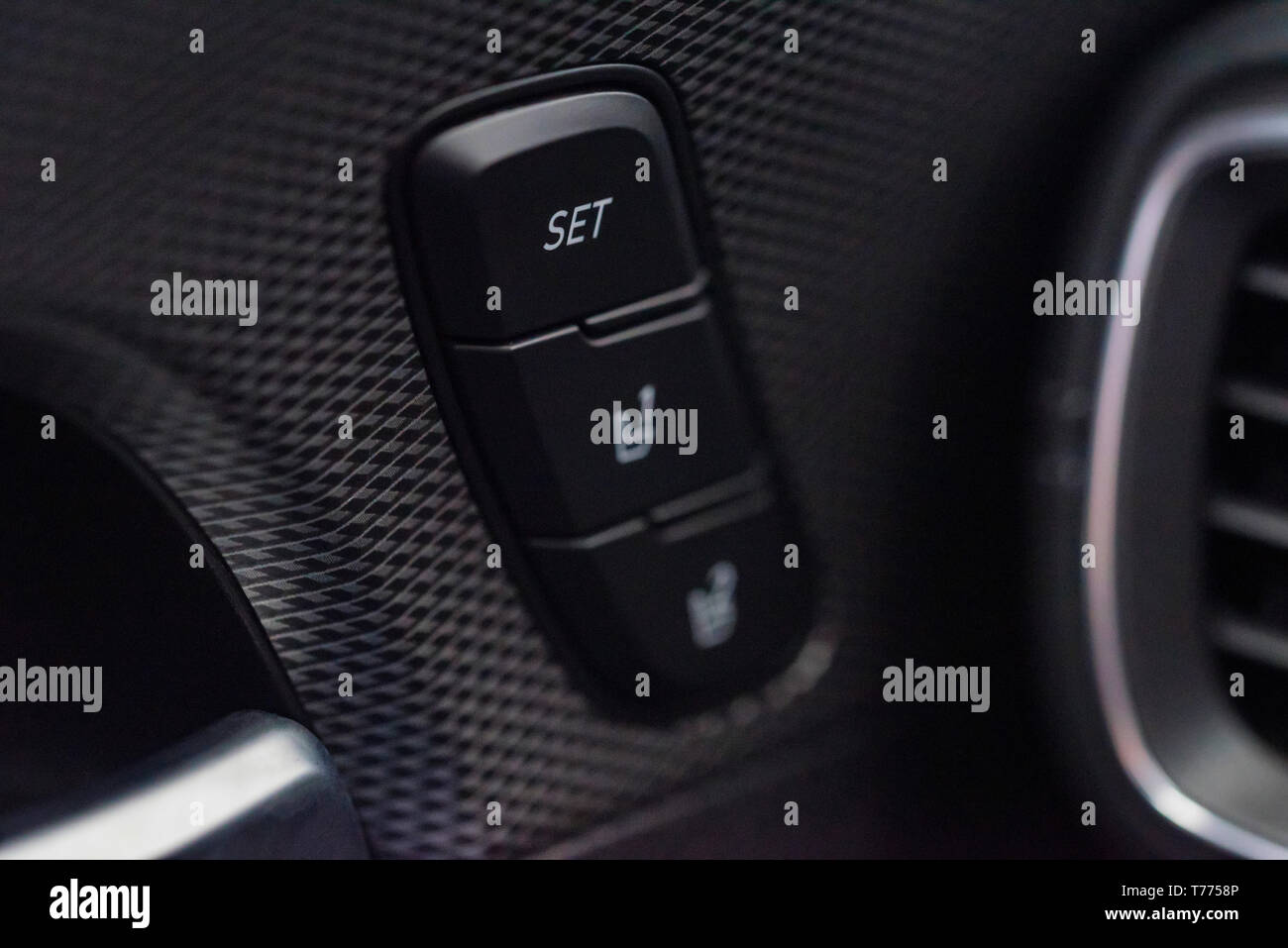 Close up shot of modern car central console with seat controls Stock ...