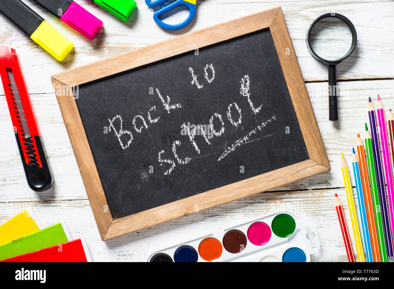 Overhead view back school supplies hi-res stock photography and images ...