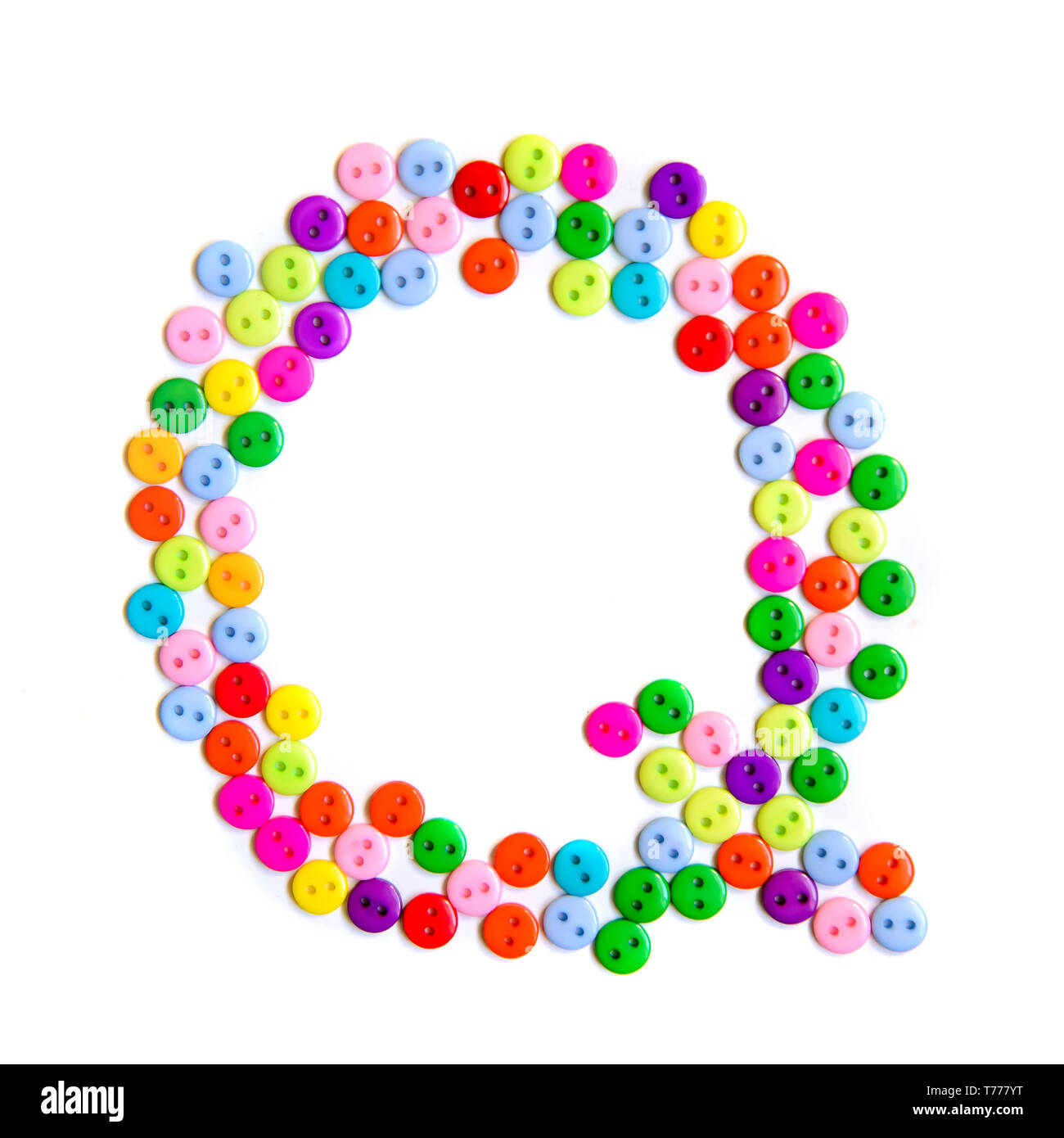 Letter Q of the English alphabet from a group of colorful small buttons ...