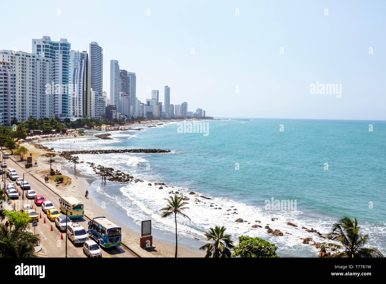 Cartagena Colombia,Bocagrande,Caribbean Sea water public beach beaches ...