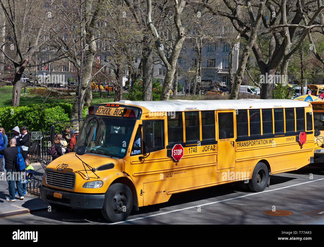 School Bus near Central Park, Upper Manhattan, New York City, USA Stock ...