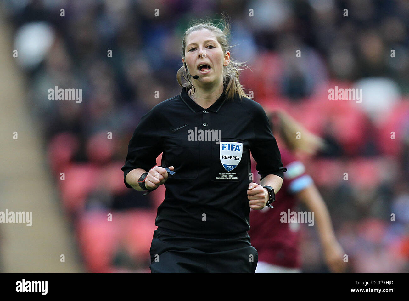 London, UK. 04th May, 2019. Referee Abigail Byrne during the FA Women's Cup Final match between ...