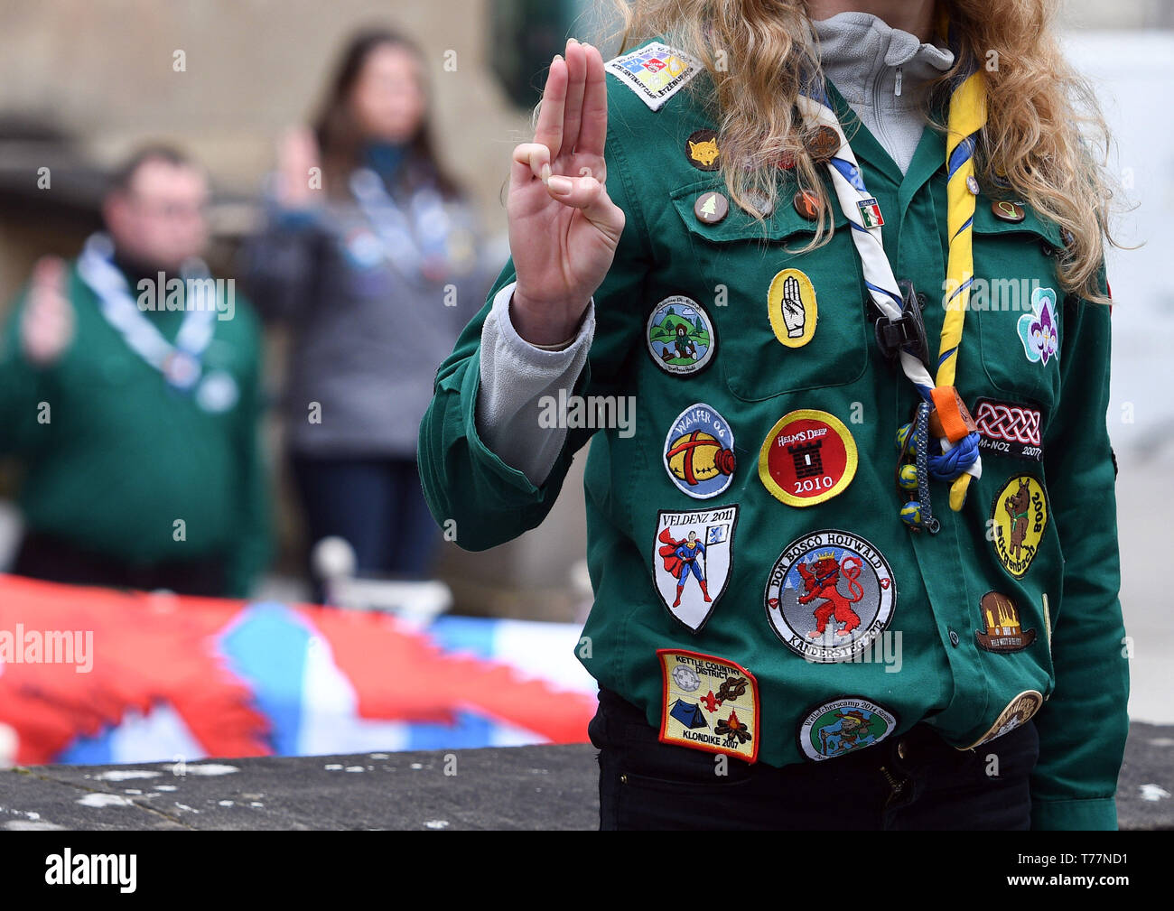 Luxemburg, Luxembourg. 04th May, 2019. A girl scout of the Lëtzebuerger ...
