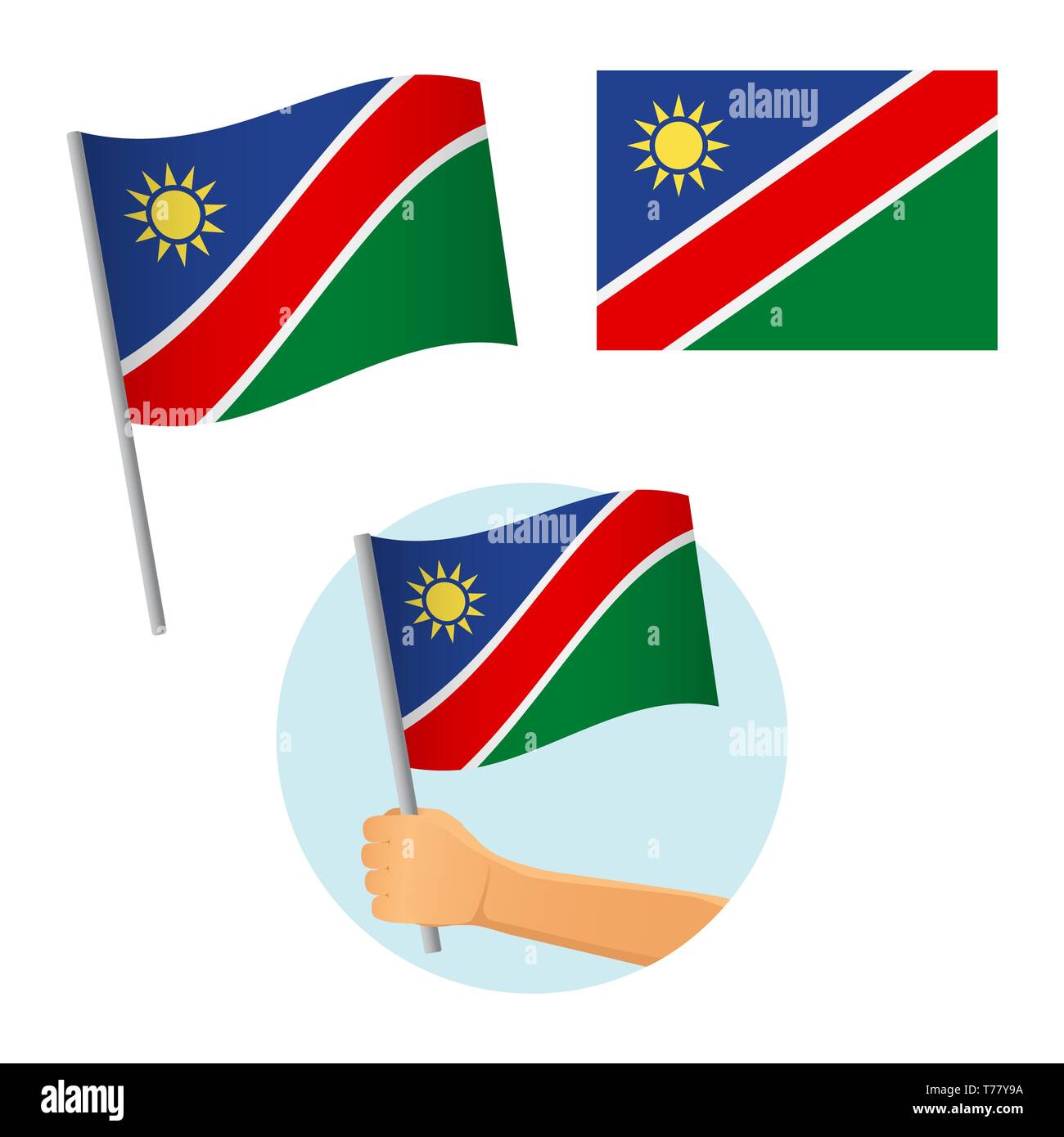 Namibia flag in hand. Patriotic background. National flag of Namibia ...