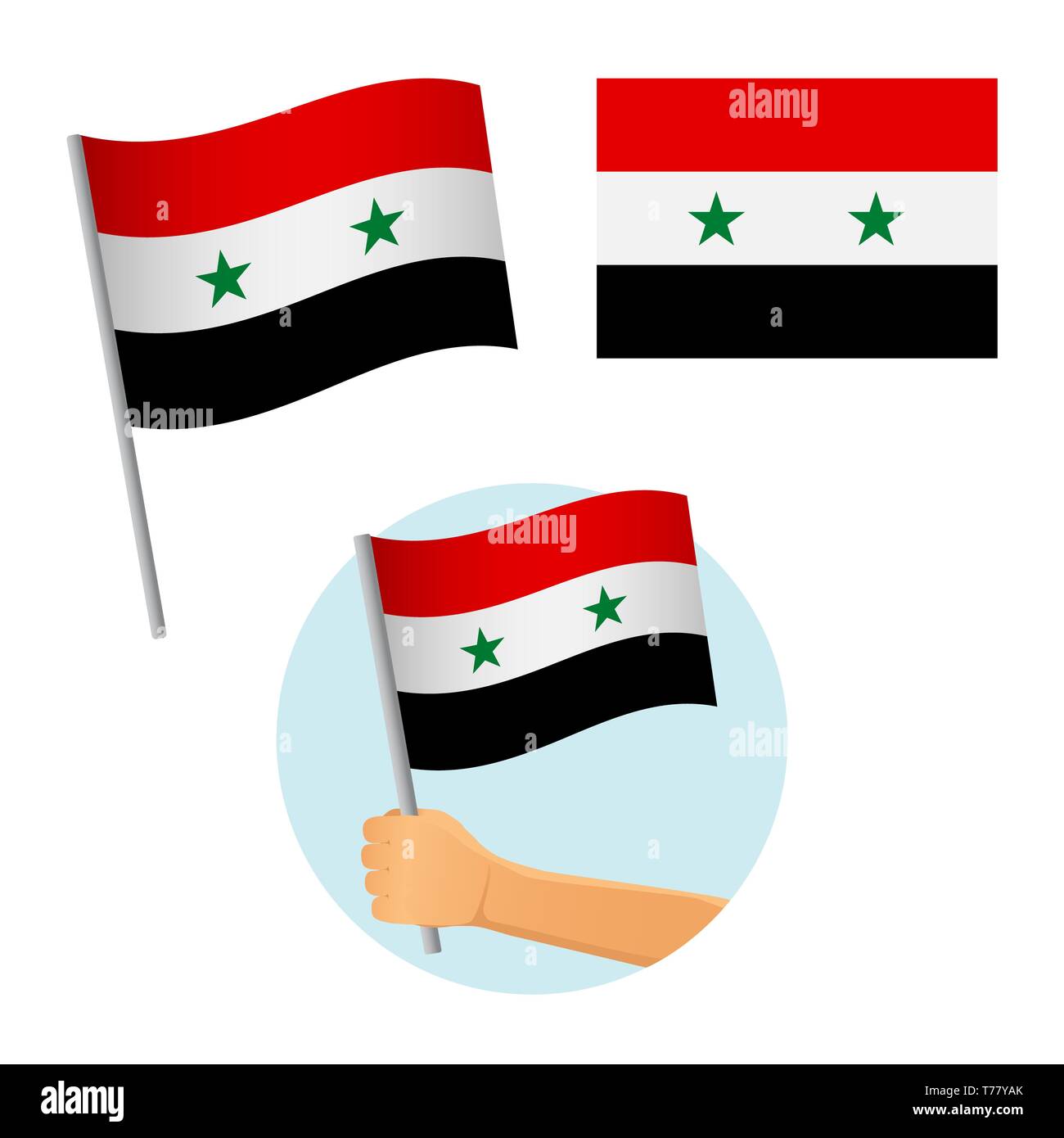 Syria flag in hand. Patriotic background. National flag of Syria ...