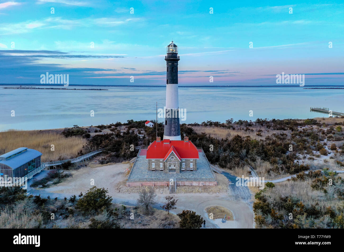 The Fire Island Lighthouse at sunset on Long Island, New York Stock ...