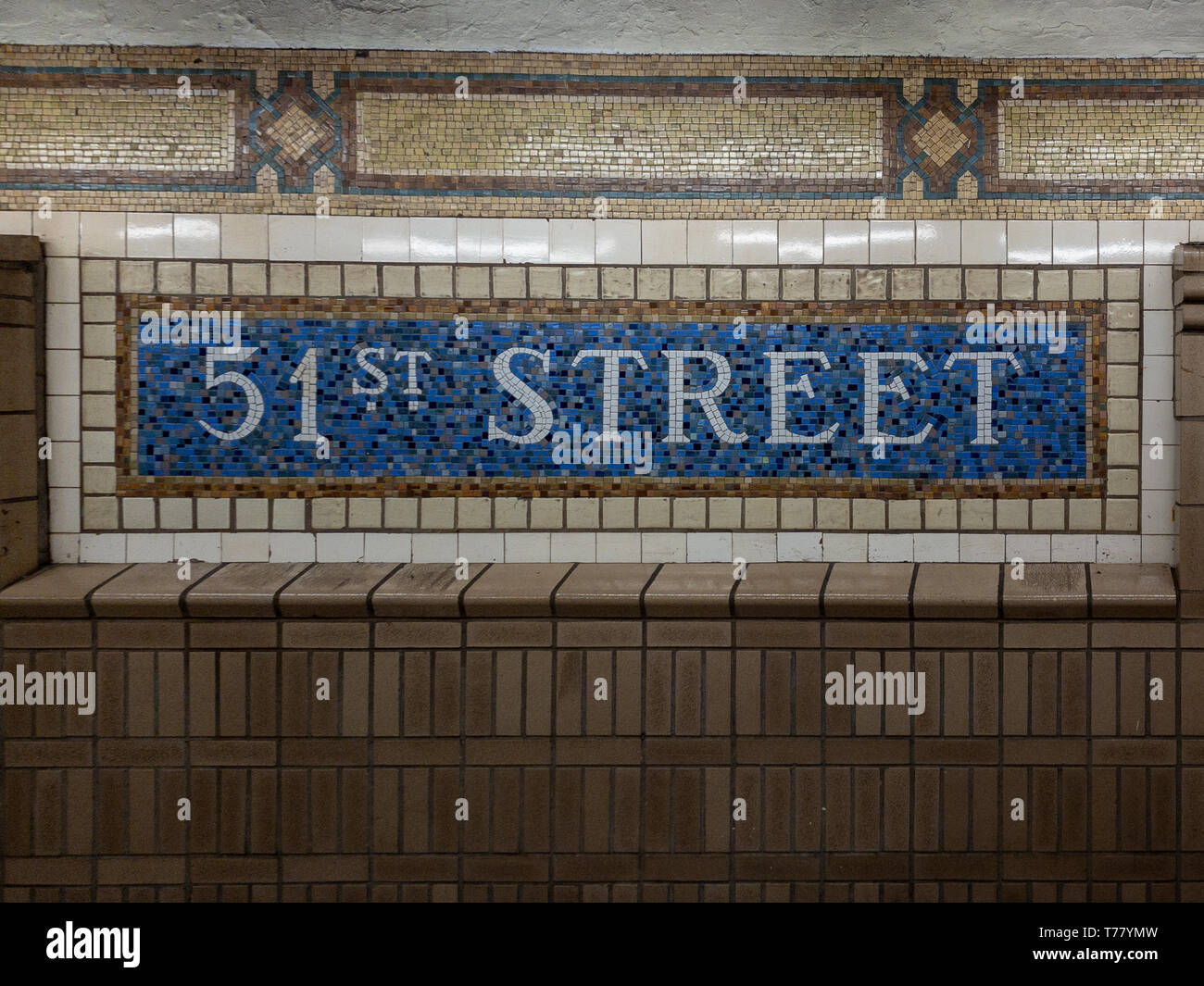 New York City - February 28, 2019: Sign for the 51st Street Subway stop ...
