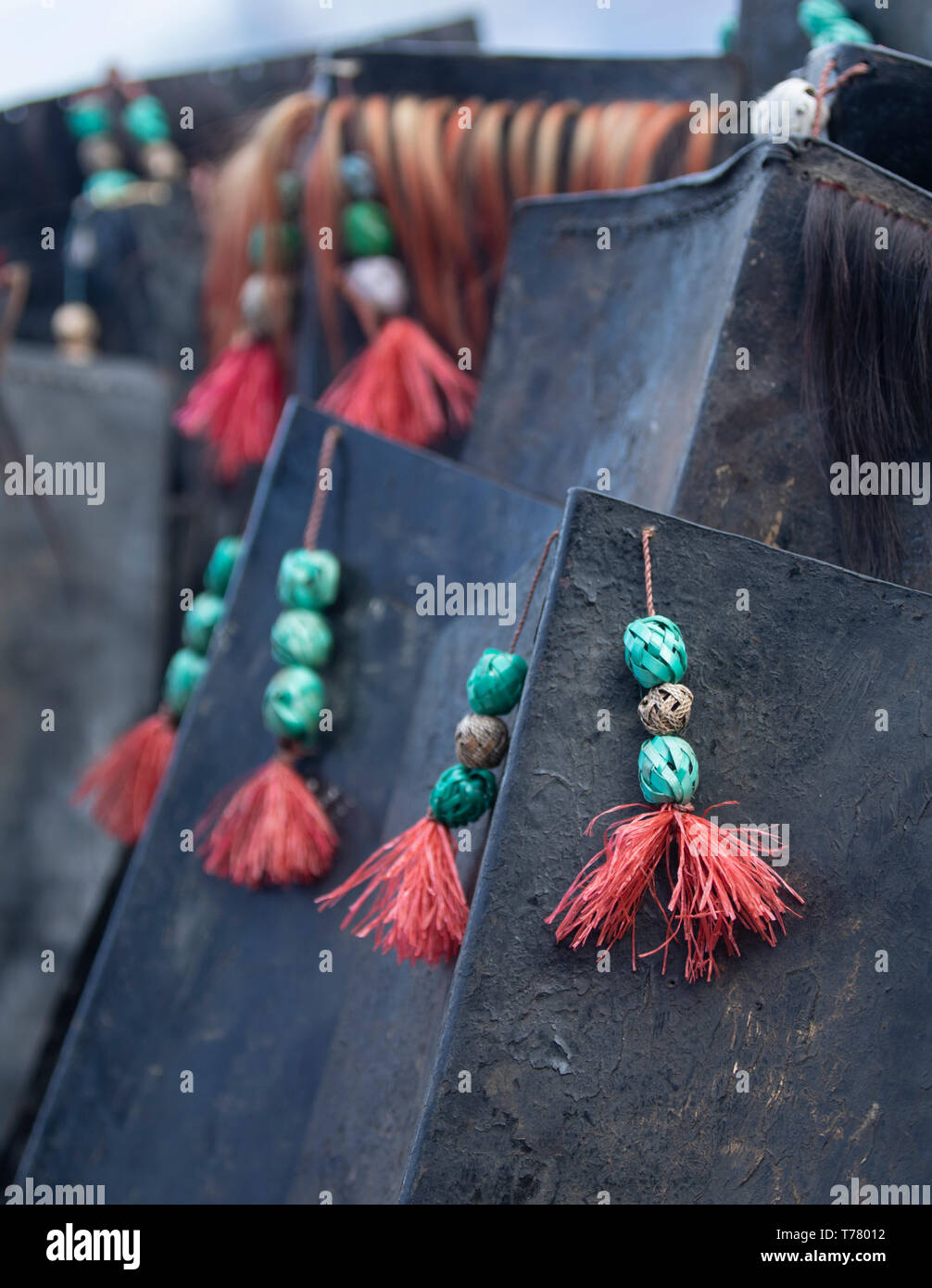 Colourful beeds on a Traditional Naga Shield seen at Kisama,Nagaland ...