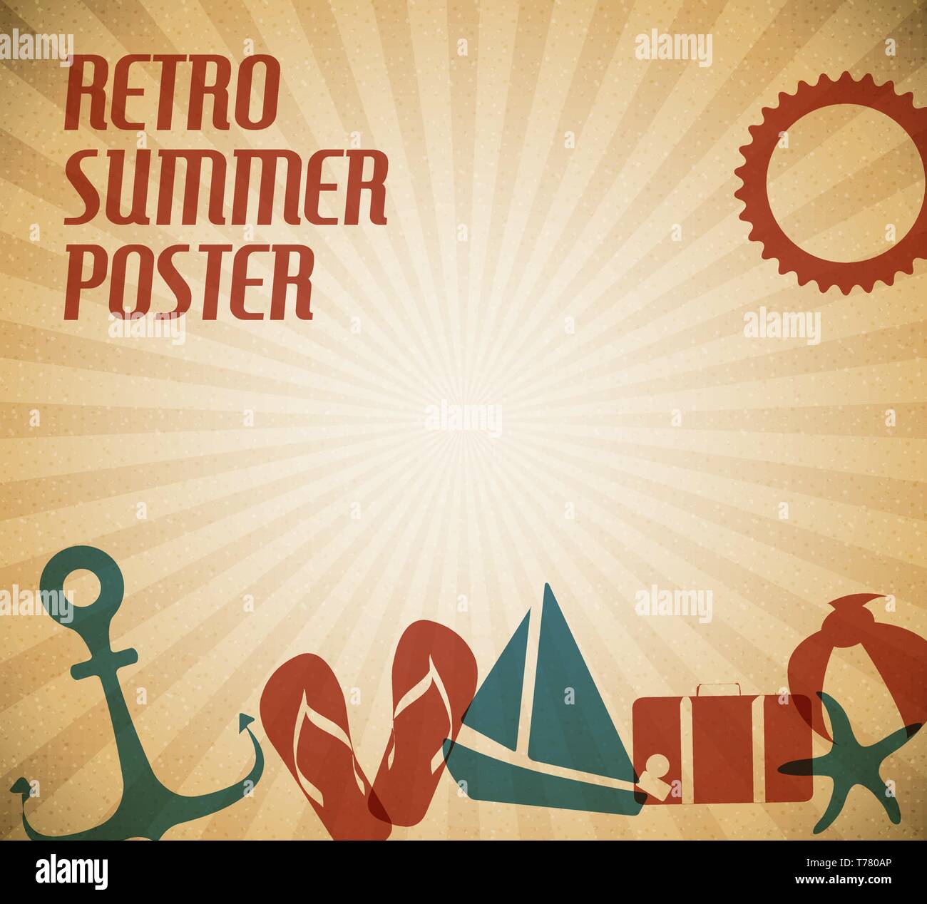 Vector summer poster with the sun and summer icons Stock Vector Image ...