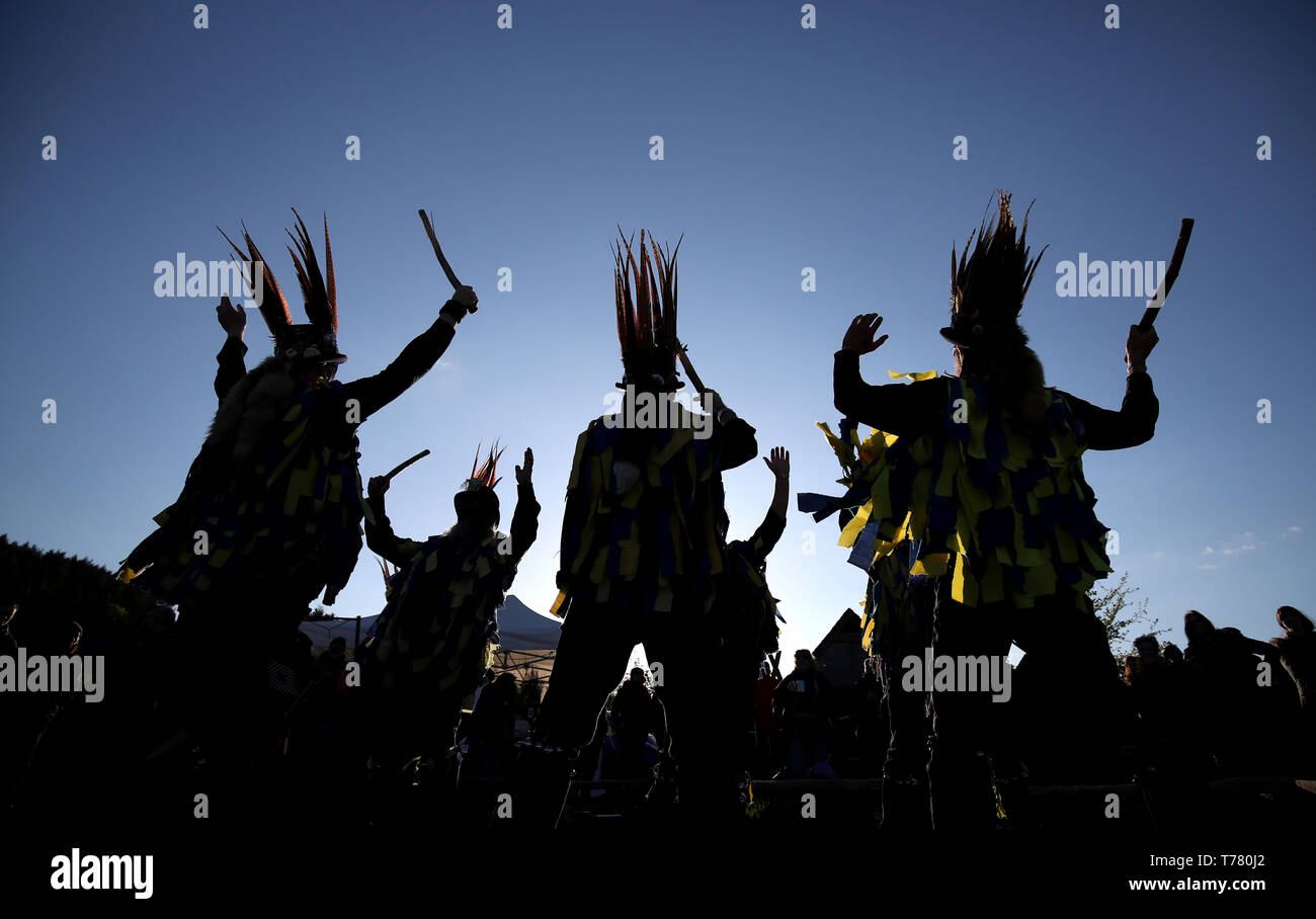 The hook eagle morris dancers perform during the beltain festival hi ...