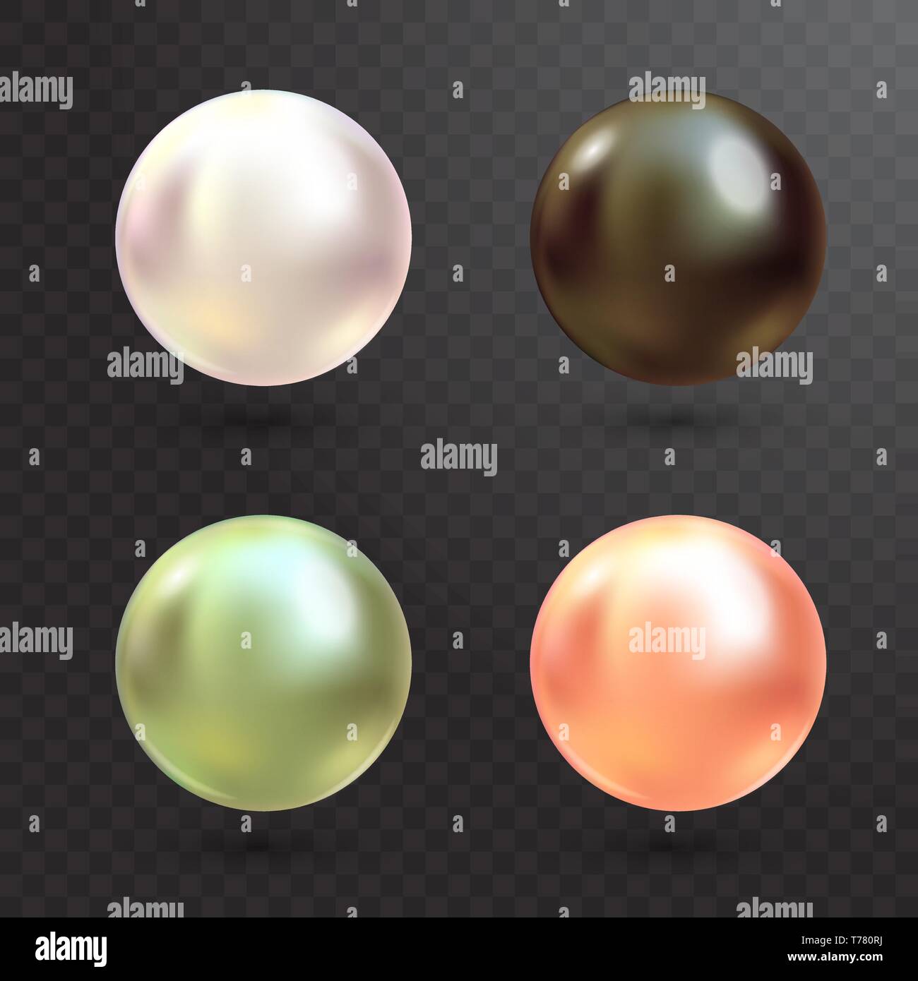 Realistic varicoloured pearls vector set on transparent background ...