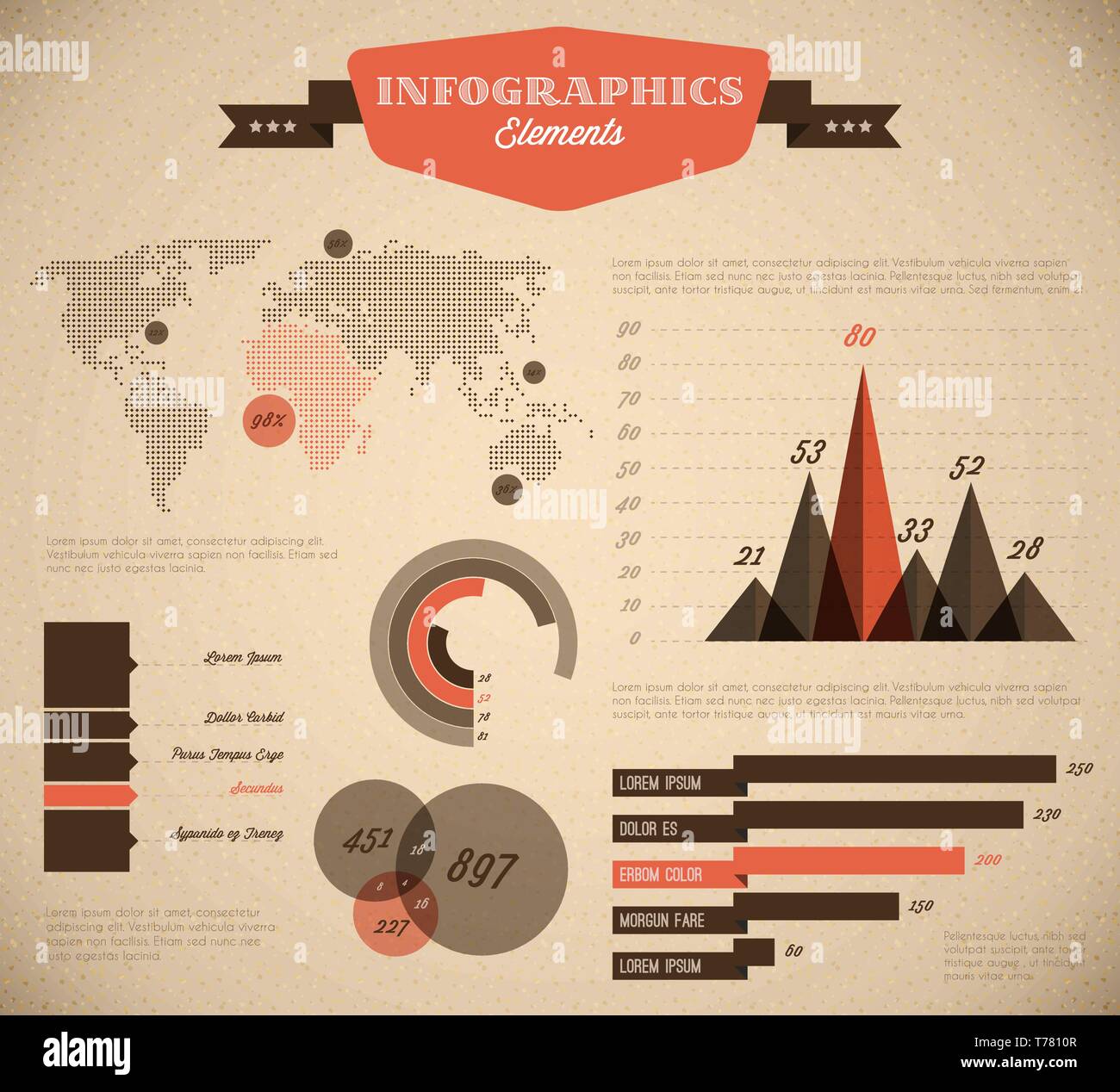 Brown and red Vector retro / vintage set of Infographic elements for ...