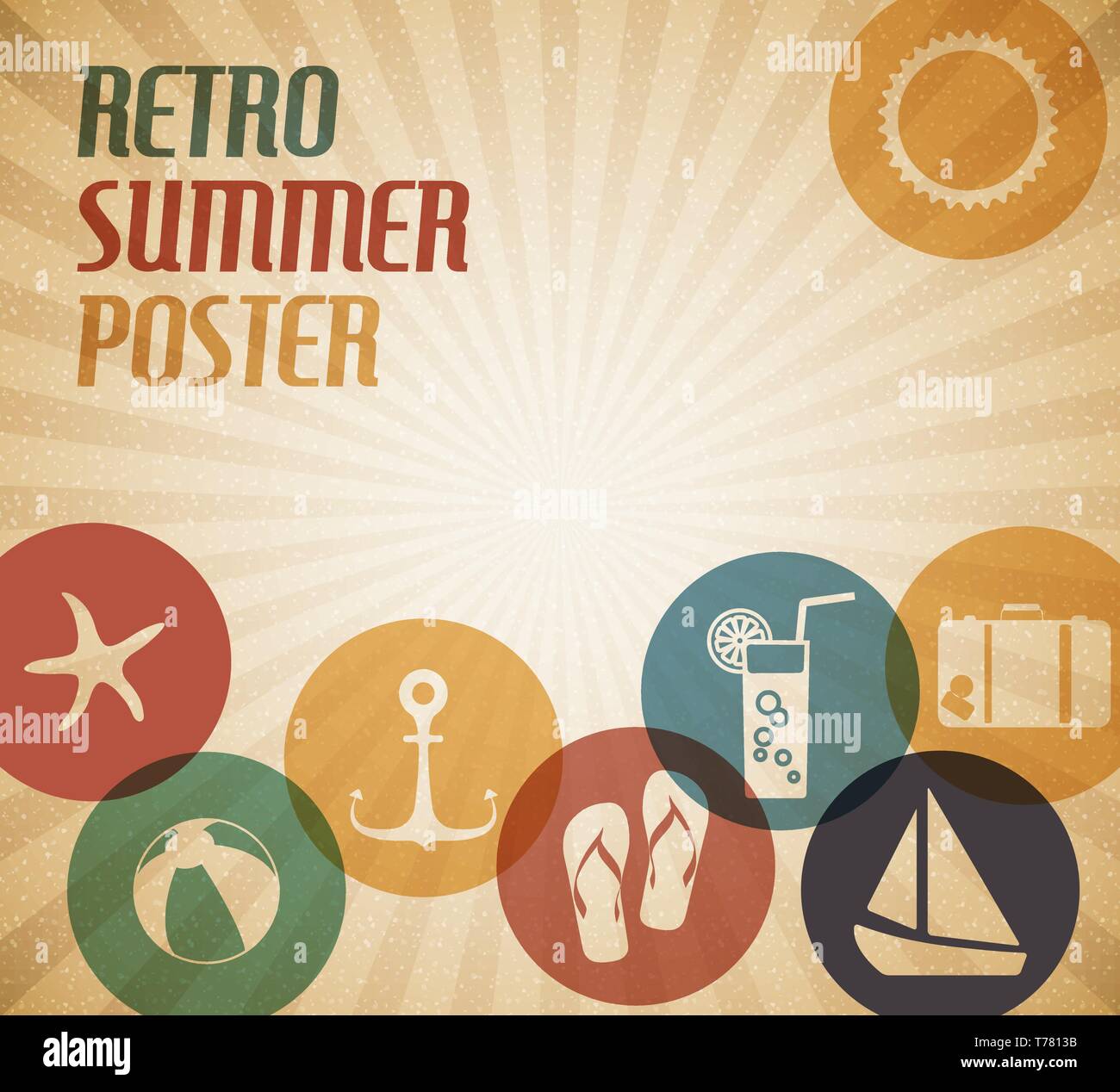 Vector summer poster with the sun and summer icons Stock Vector Image ...