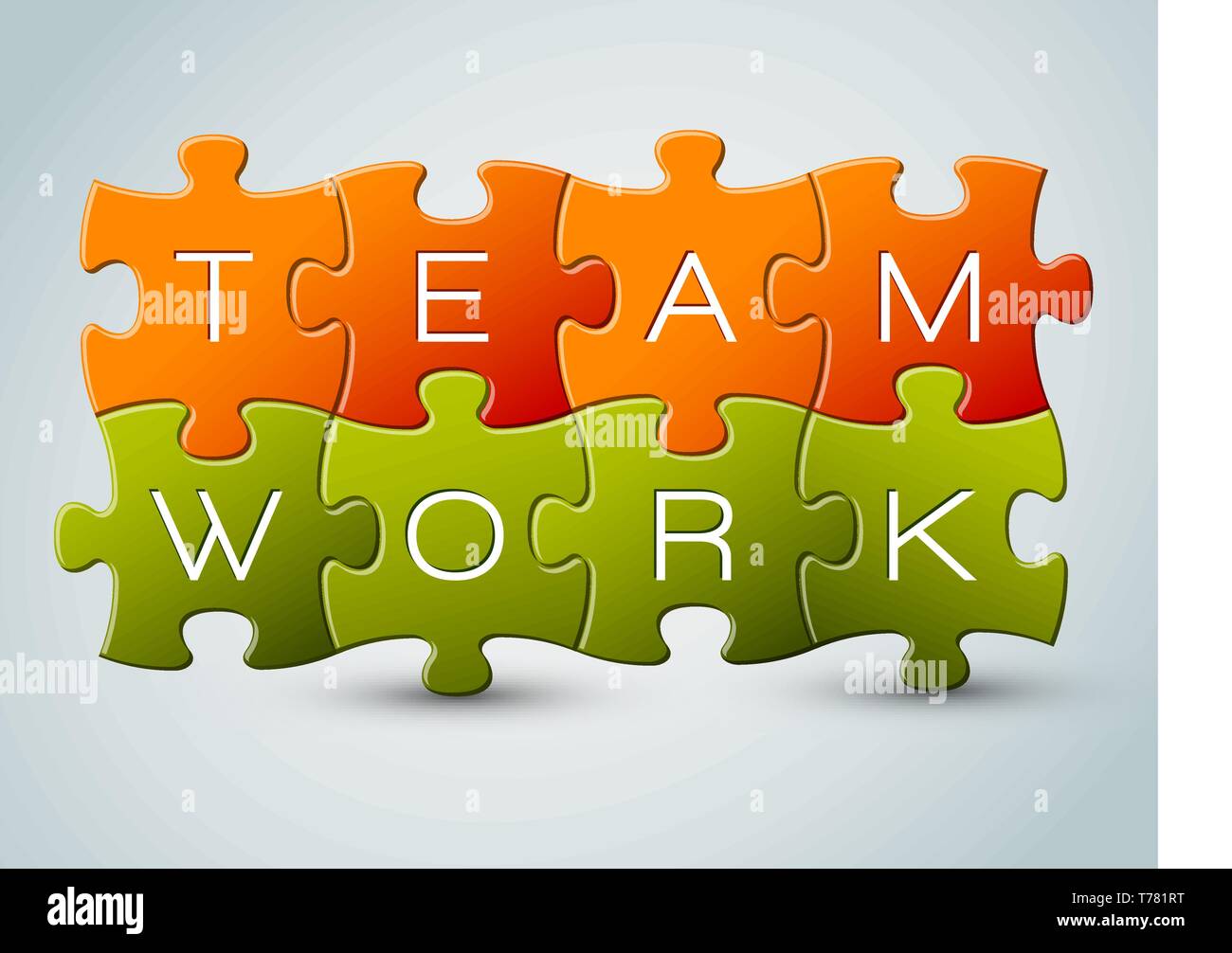 Vector puzzle teamwork illustration - orange and green Stock Vector ...