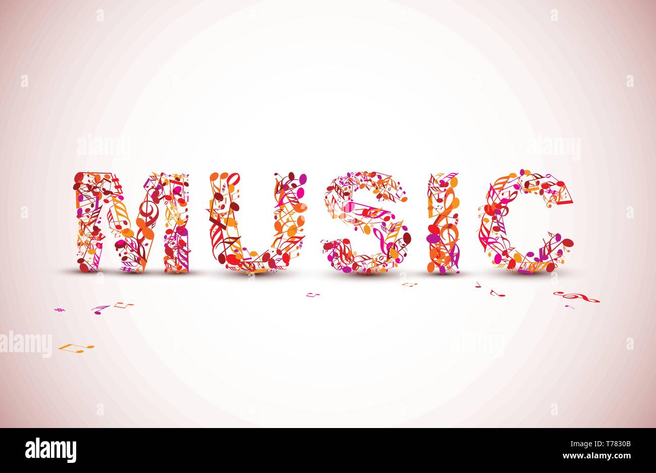 Vector music lettering background made from various black notes Stock ...