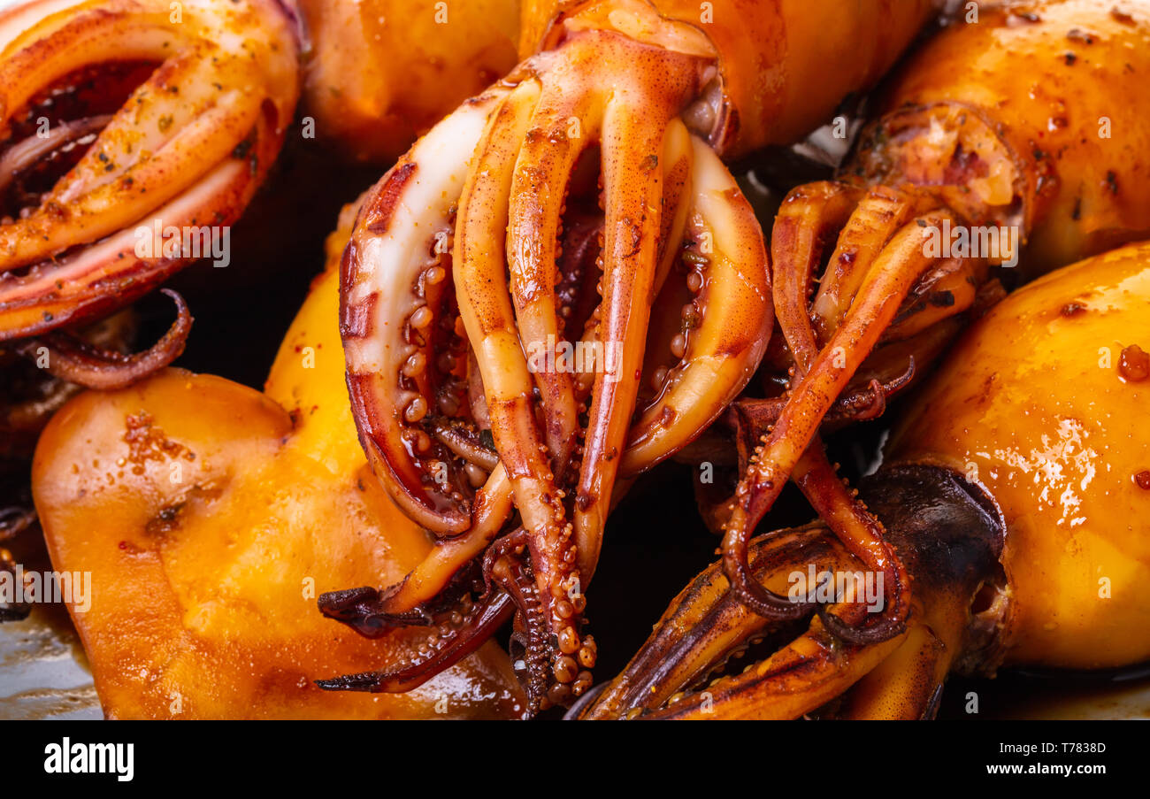 food background texture of cooked squid close-up Stock Photo - Alamy