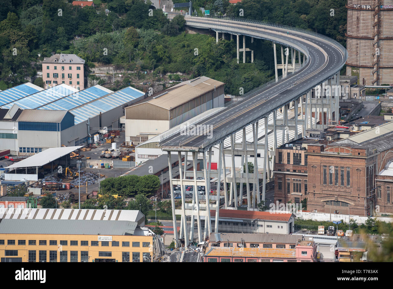 Genoa, Genova, Italy: what is left of partially collapsed Morandi ...