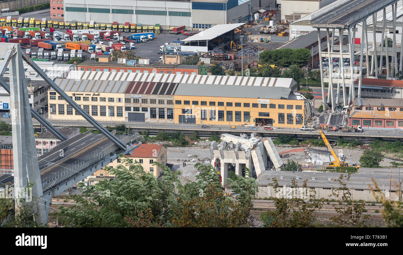 Genoa, Genova, Italy: what is left of partially collapsed Morandi ...