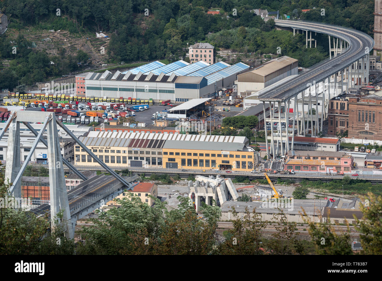 Genoa, Genova, Italy: what is left of partially collapsed Morandi ...