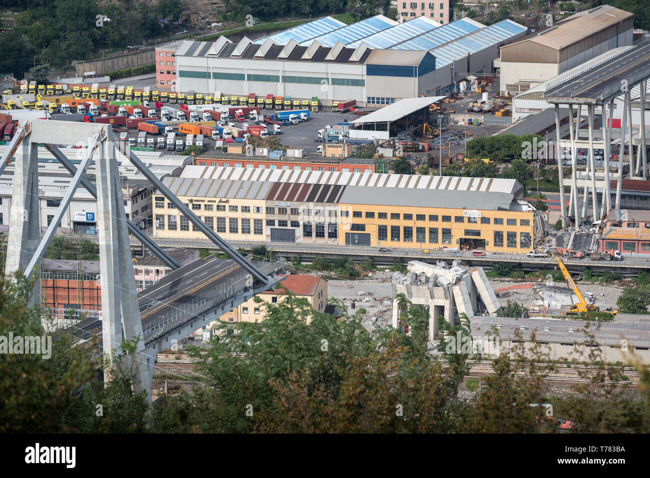 Genoa, Genova, Italy: what is left of partially collapsed Morandi ...