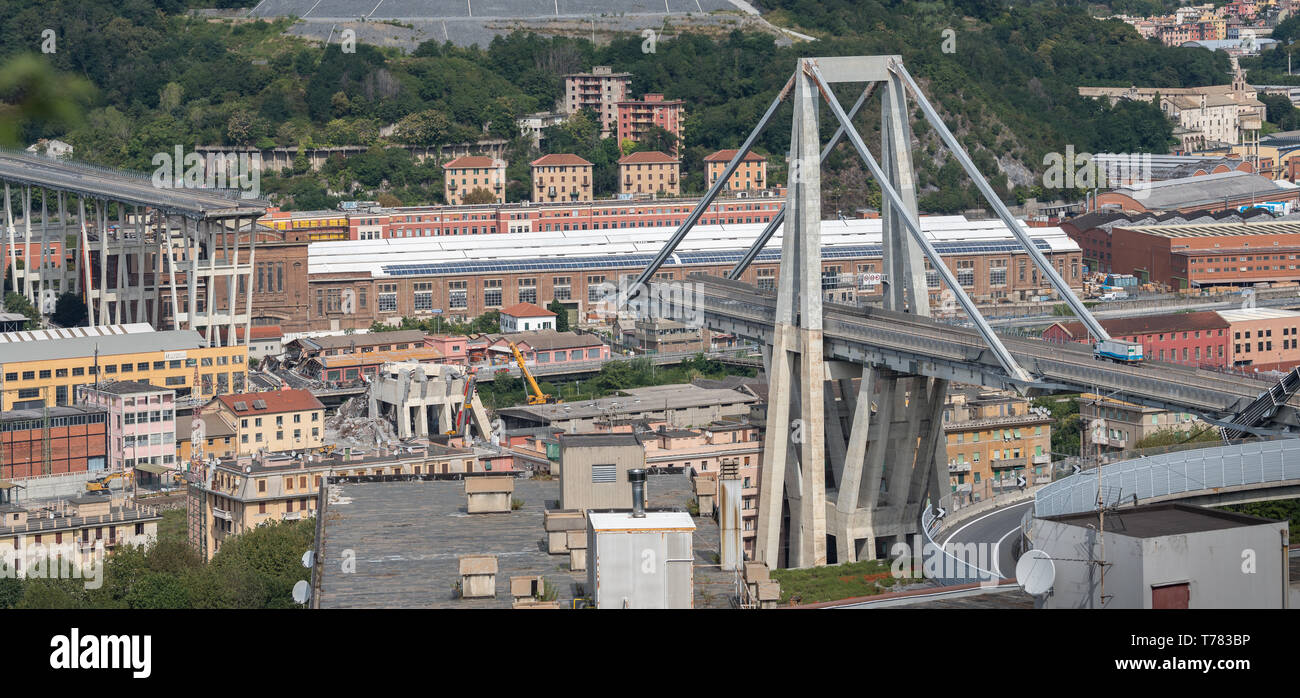 Genoa, Genova, Italy: what is left of partially collapsed Morandi ...