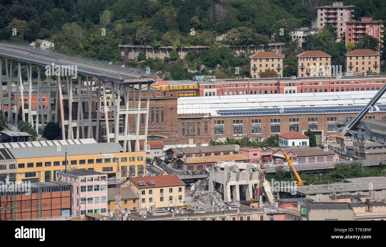Genoa, Genova, Italy: what is left of partially collapsed Morandi ...