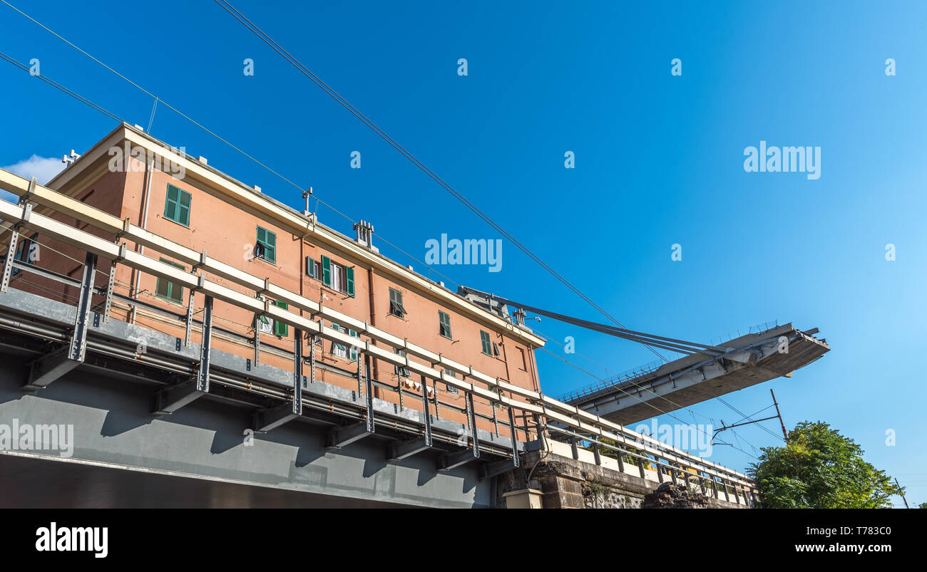 Genoa, Genova, Italy: what is left of partially collapsed Morandi ...