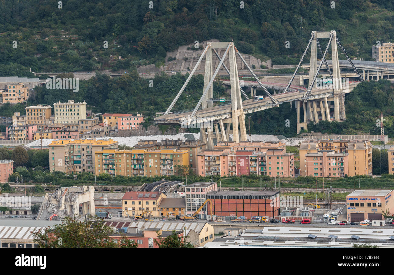 Genoa, Genova, Italy: what is left of partially collapsed Morandi ...