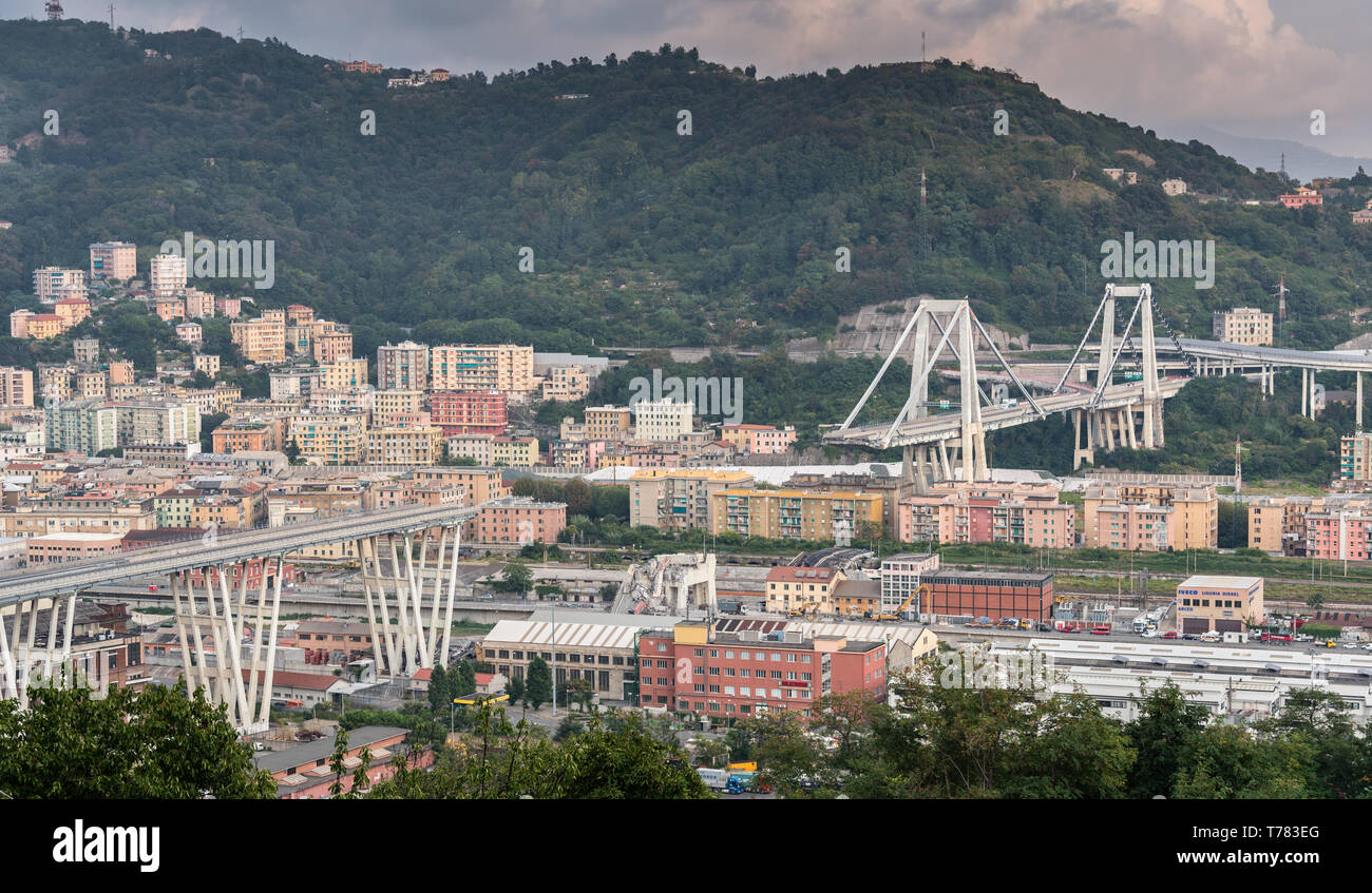 Genoa, Genova, Italy: what is left of partially collapsed Morandi ...
