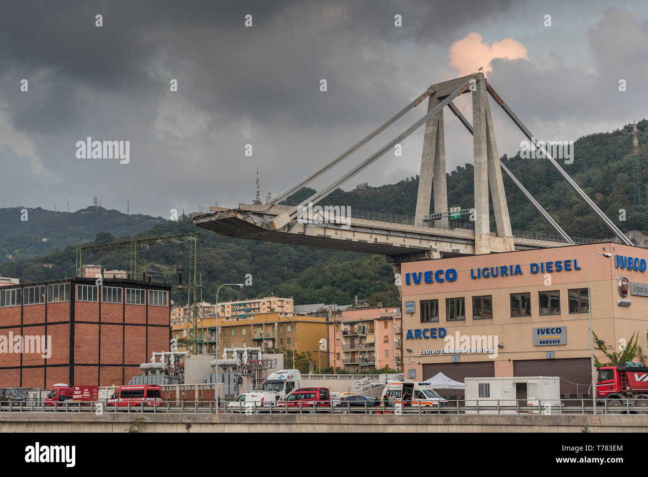 Genoa, Genova, Italy: what is left of partially collapsed Morandi ...