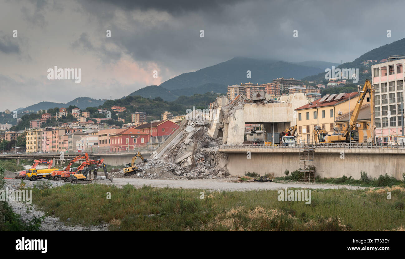 Genoa, Italy - September 22, 2018: What is left of collapsed Morandi ...