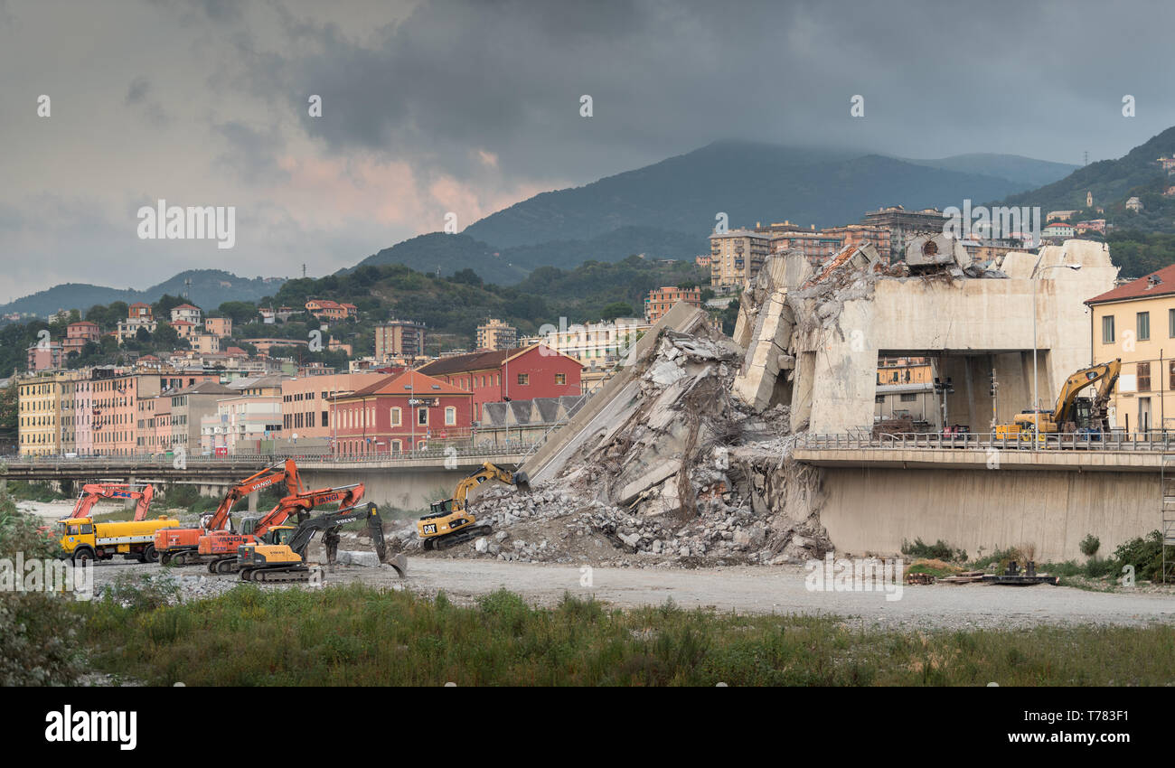Genoa, Italy - September 22, 2018: What is left of collapsed Morandi ...