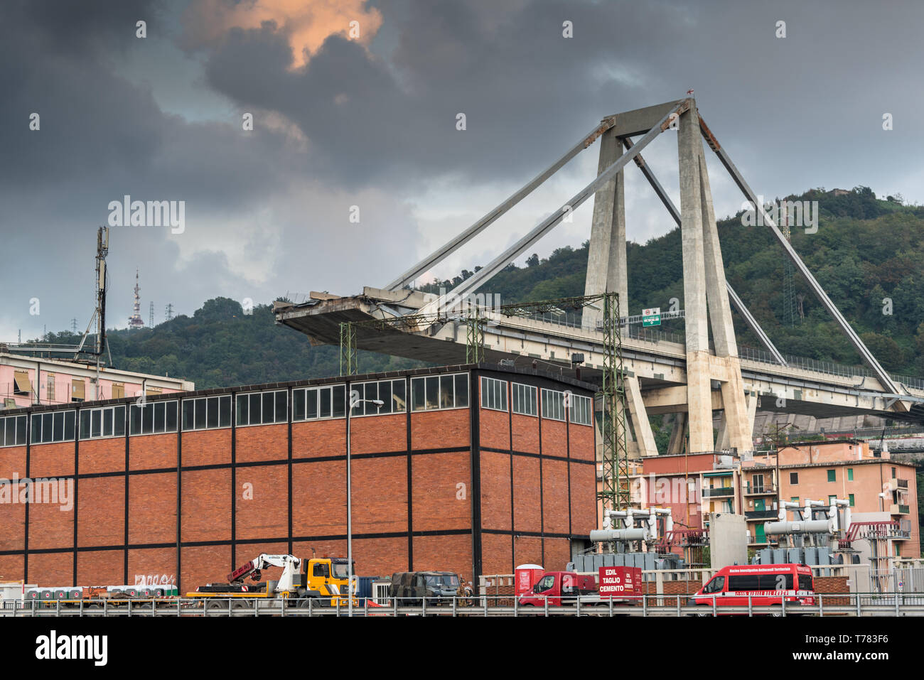 Genoa, Genova, Italy: what is left of partially collapsed Morandi ...