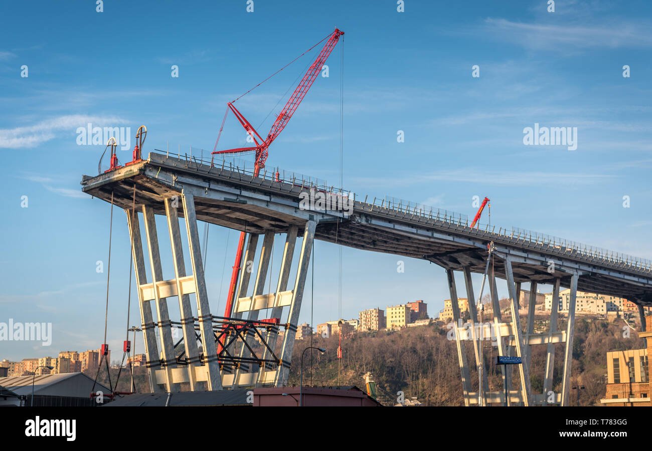 Genoa, Genova, Italy: Demolition work, dismantling works to disassemble ...